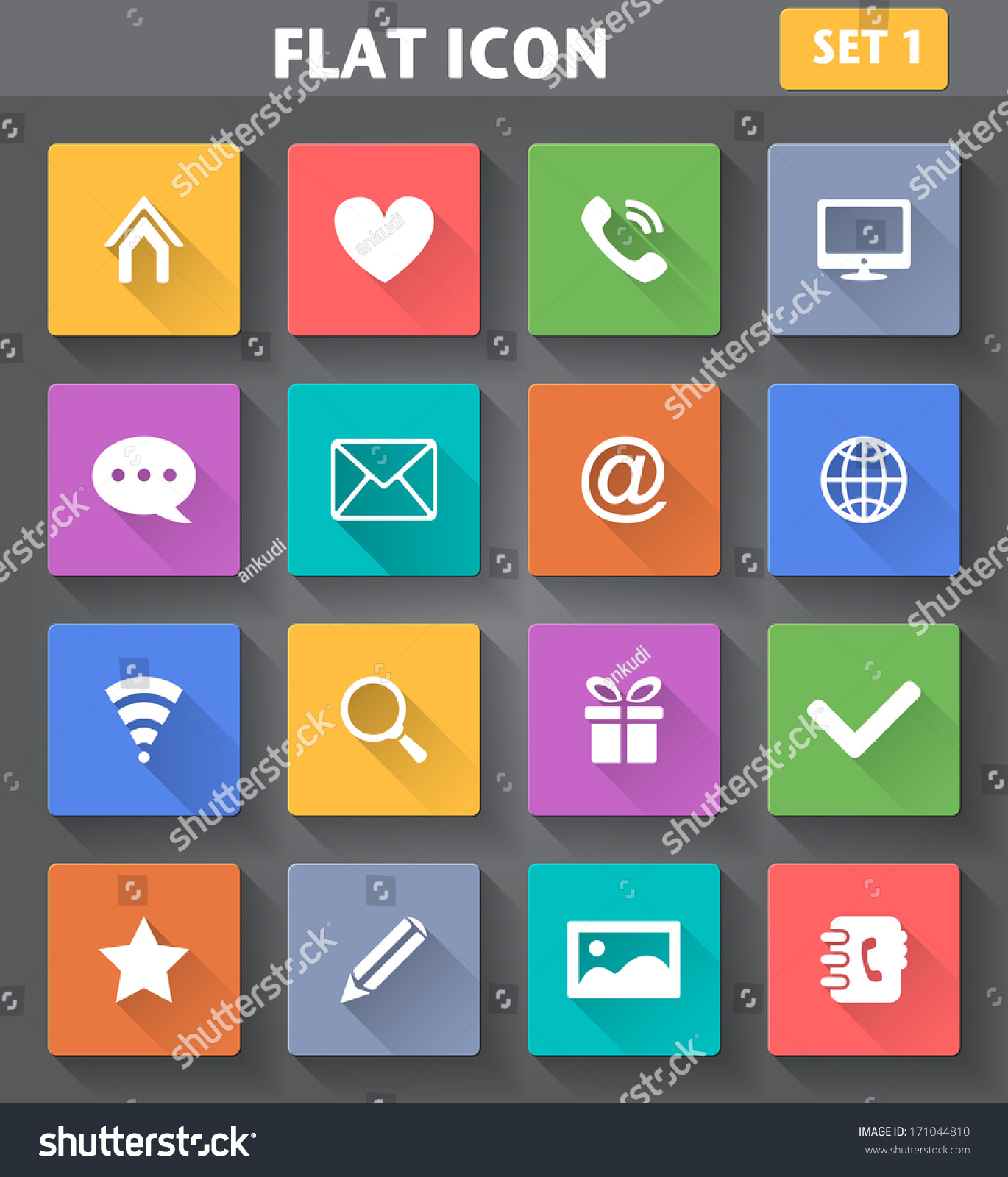 Vector Application Web Icons Set In Flat Style With Long Shadows ...