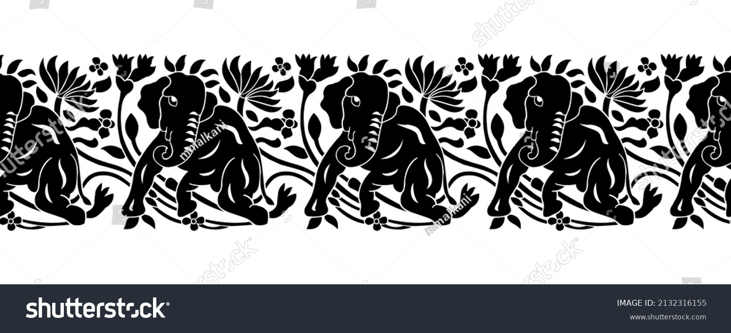 Vector Asian Elephant Border Design Stock Vector (Royalty Free) 2132316155