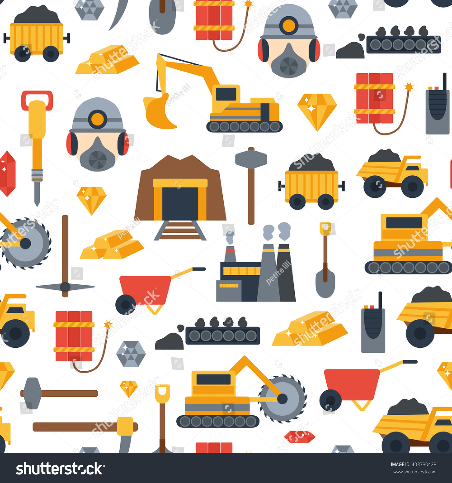 Vector Background Mining Objects Cute Flat Stock Vector (Royalty Free ...