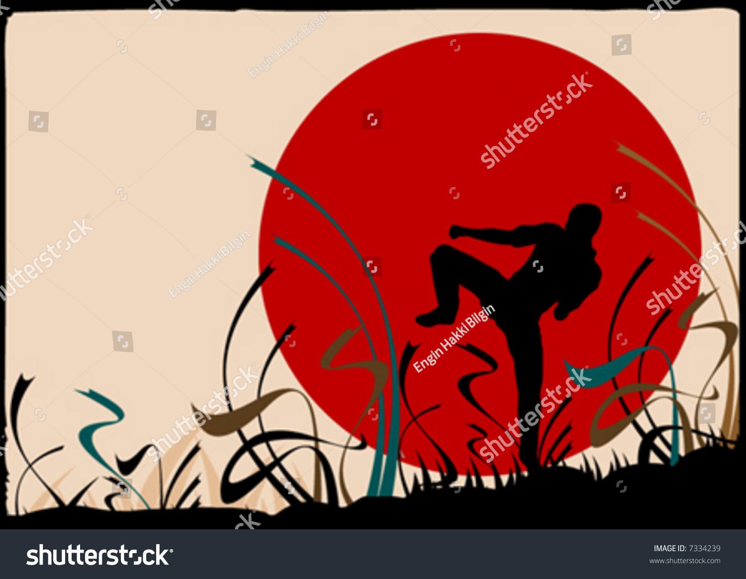Vector Background Sun Karate Fighter Front Stock Vector (Royalty Free ...