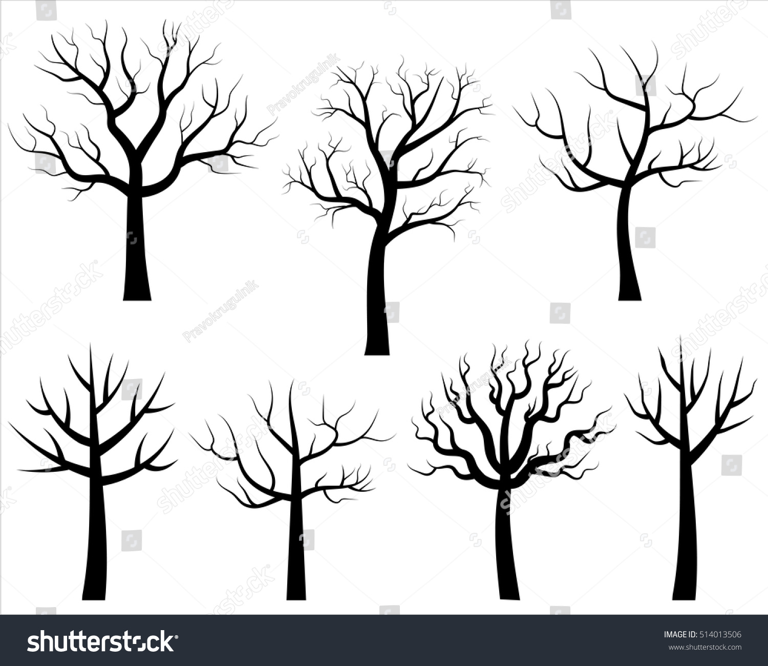 Vector Bare Tree Silhouettes Black Stylized Stock Vector 514013506 ...