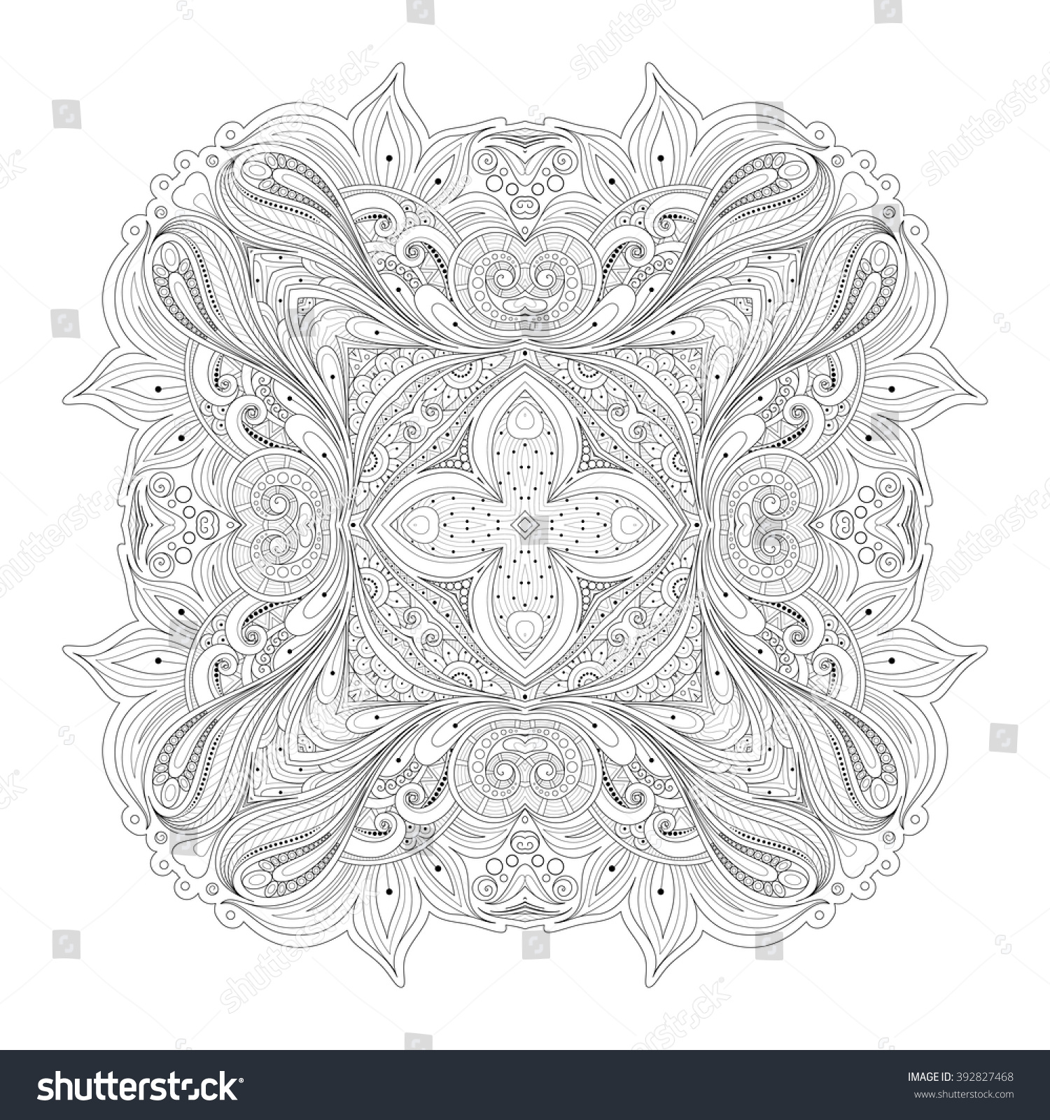 Vector Beautiful Deco Monochrome Contour Square Stock Vector (Royalty ...