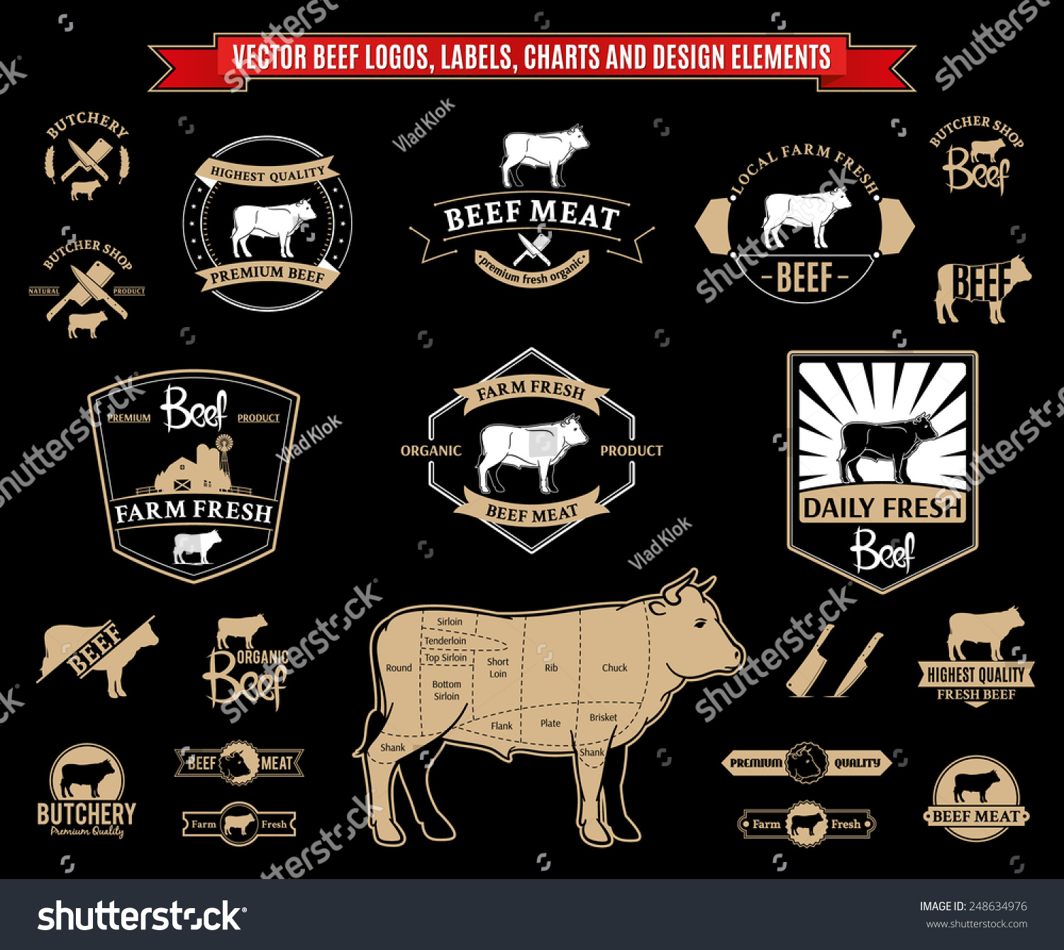 Vector Beef Logos Labels Charts Design: เวกเตอร์สต็อก (ปลอดค่าลิขสิทธิ์ ...