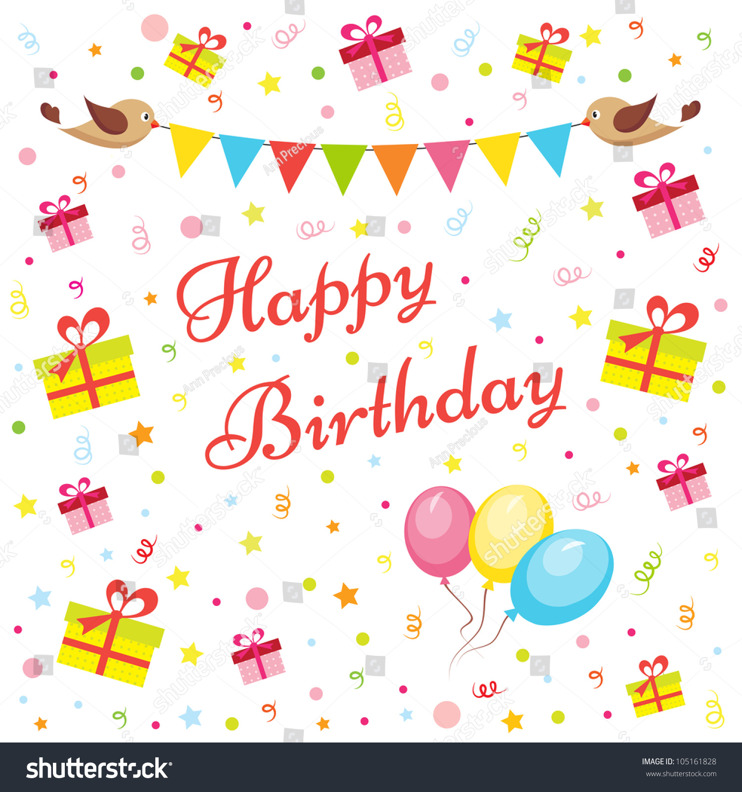 Vector Birthday Card Stock Vector (Royalty Free) 105161828 | Shutterstock