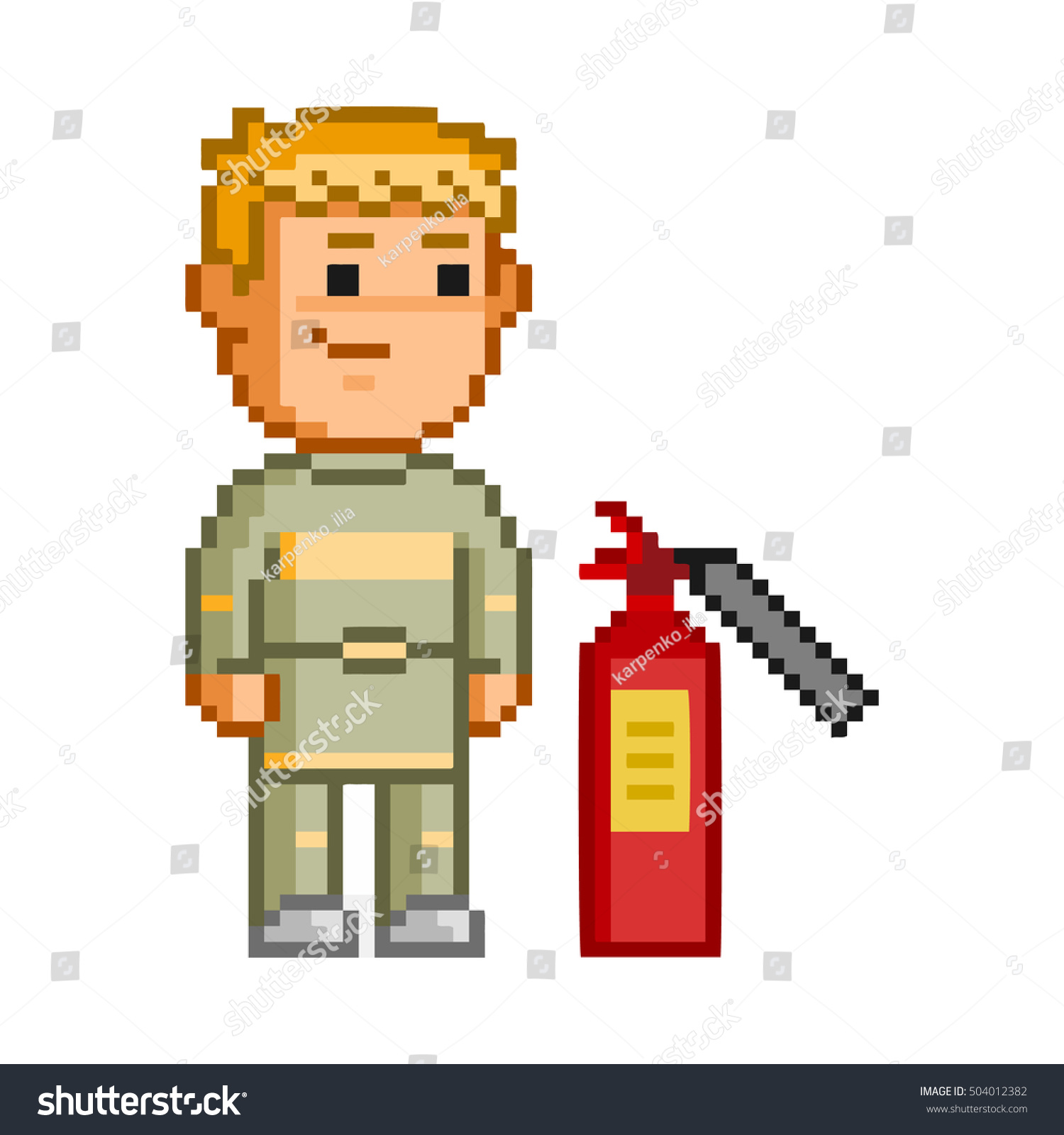 Vector 8 Bit Pixel Firefighters On Stock Vector (Royalty Free) 504012382