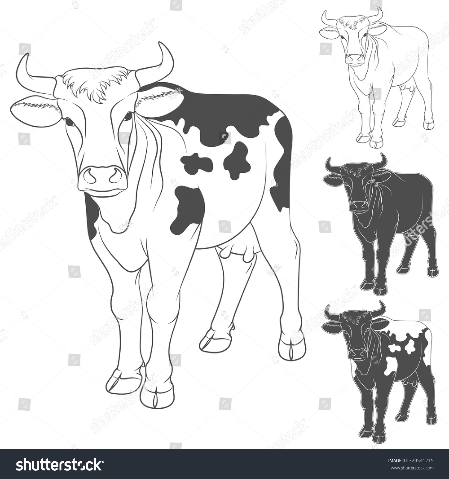 Vector Black White Cow Side View 库存矢量图（免版税）329541215 | Shutterstock