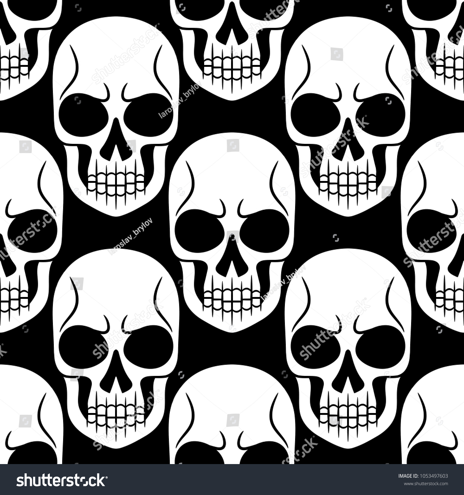 Vector Black White Tattoo Skull Seamless Stock Vector (Royalty Free ...