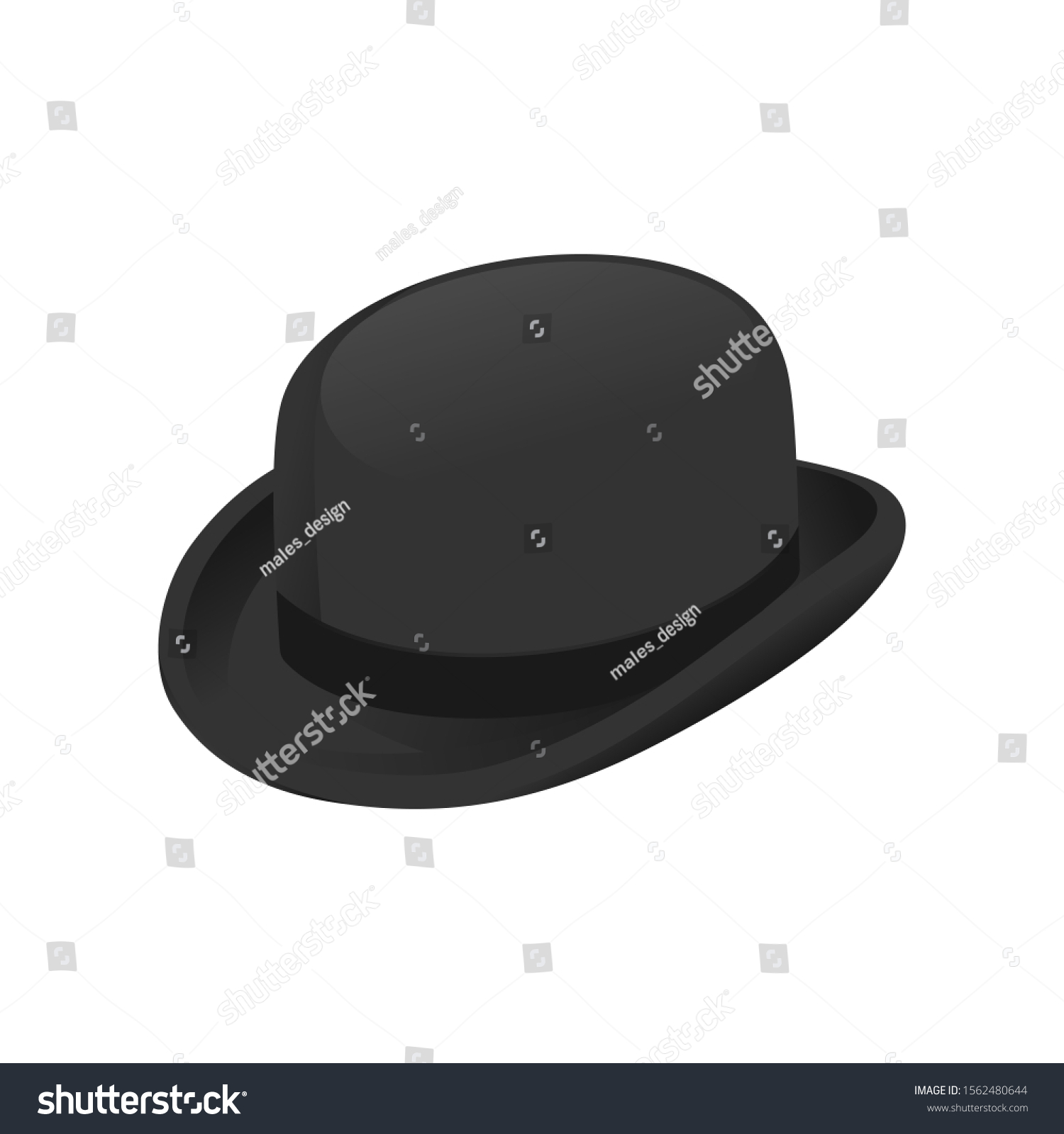 Vector Black Bowler Hat On White Stock Vector (Royalty Free) 1562480644 ...