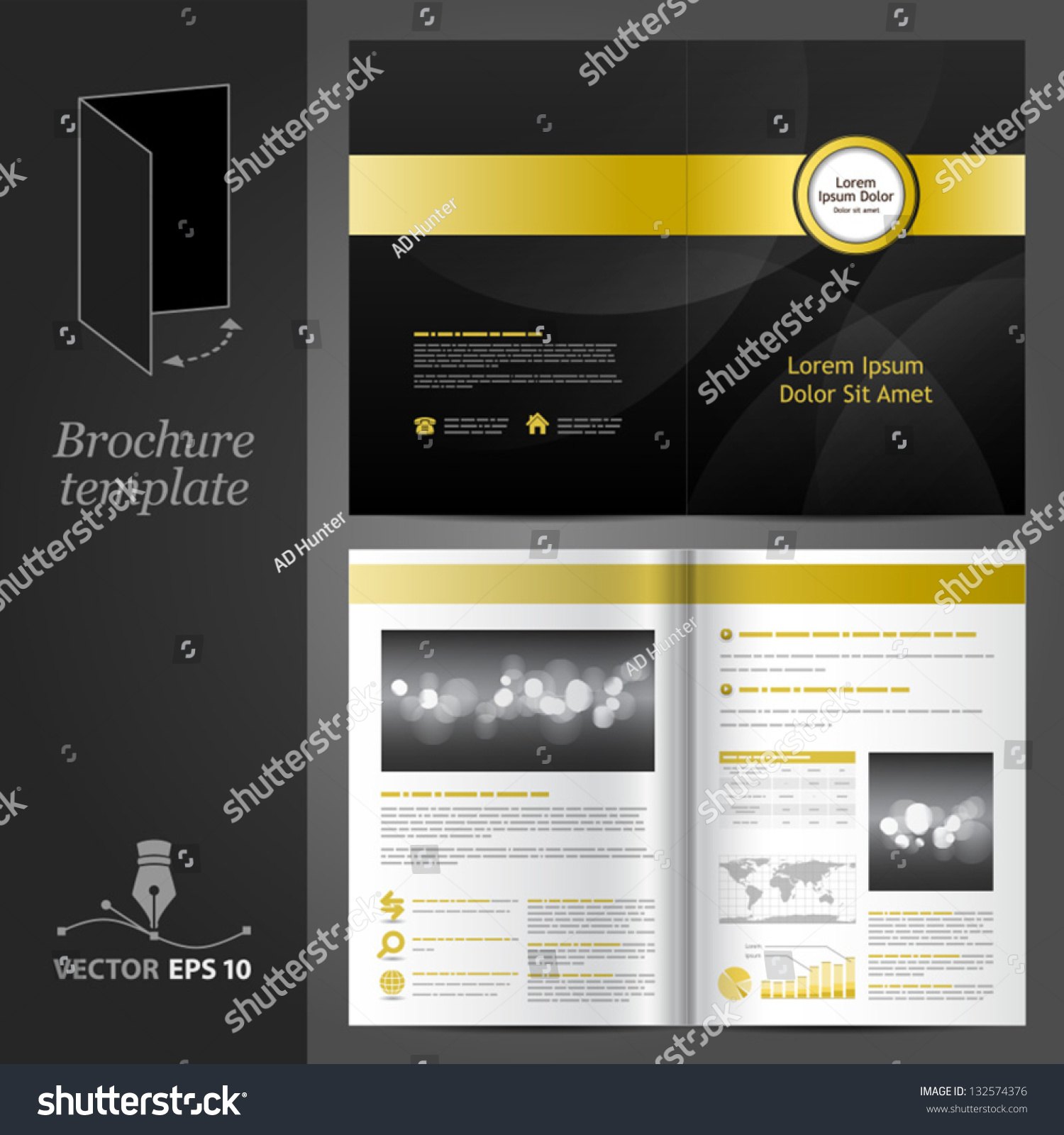 Vector Black Brochure Template Design Golden Stock Vector (Royalty Free ...
