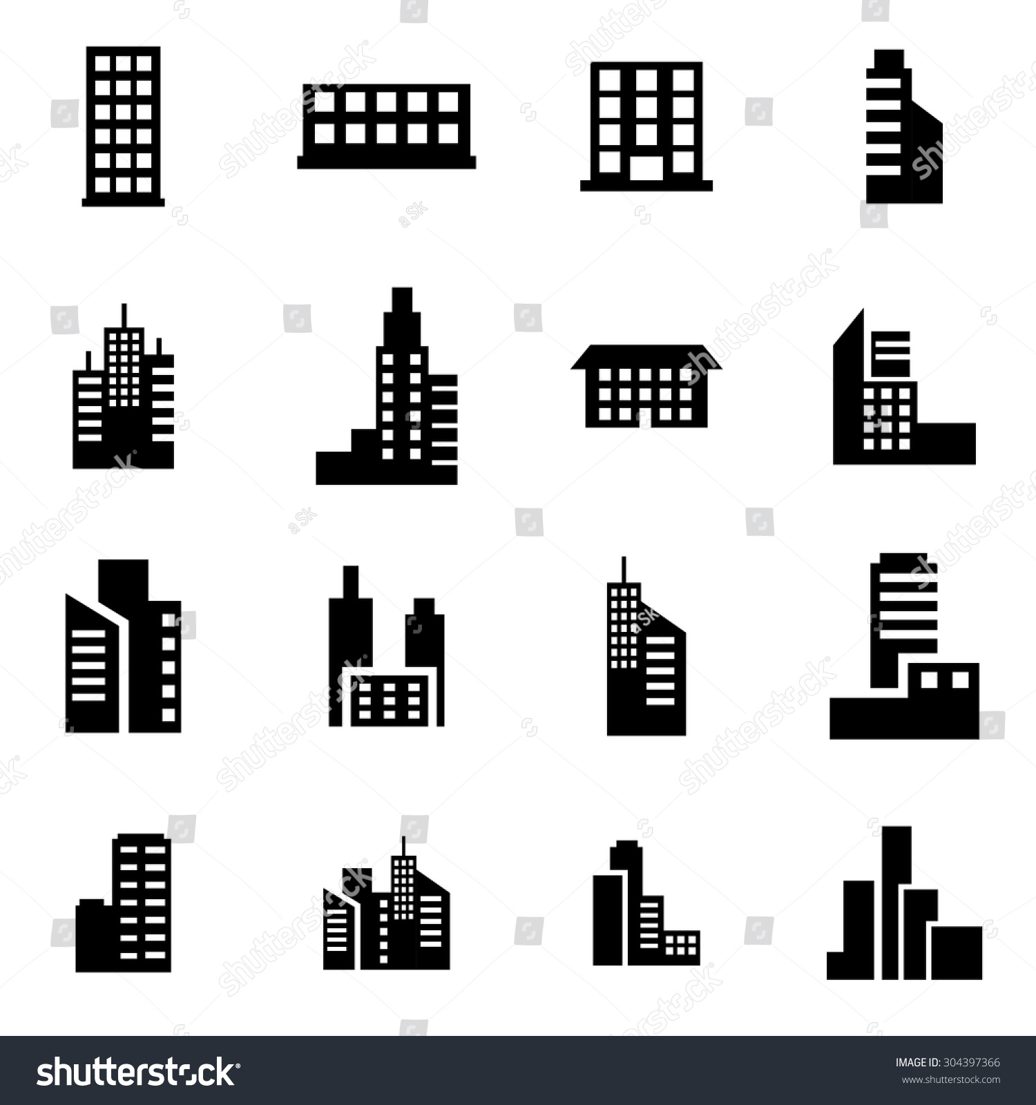 Vector Black Building Icon Set Stock Vector (Royalty Free) 304397366 ...