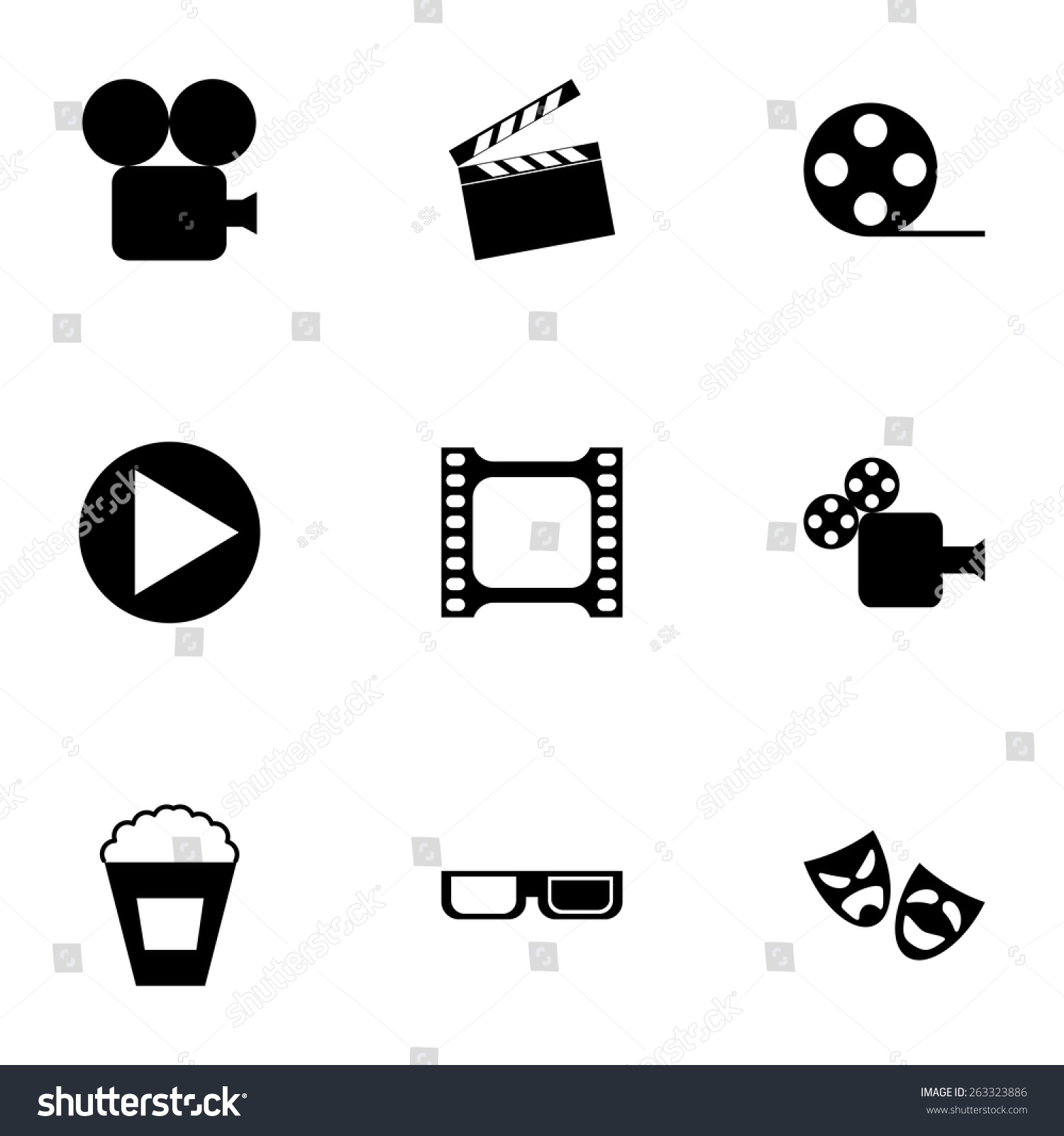 Vector Black Cinema Icon Set On Stock Vector (Royalty Free) 263323886