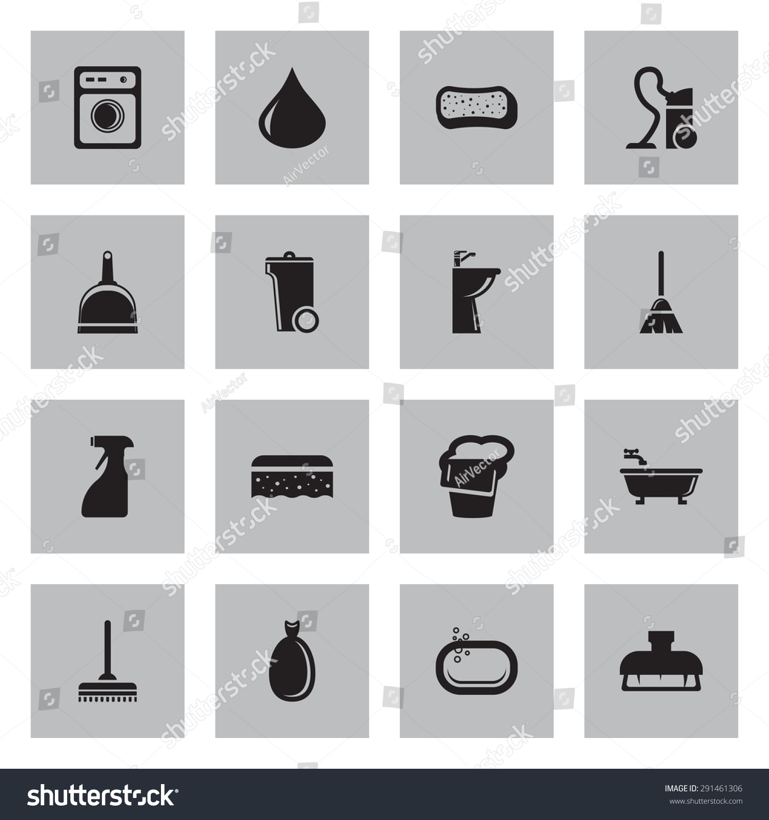 Vector Black Cleaning Icons Set On Stock Vector (Royalty Free ...