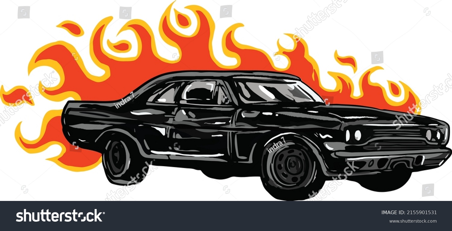 Vector Black Colored Muscle Car Flame Stock Vector (Royalty Free ...