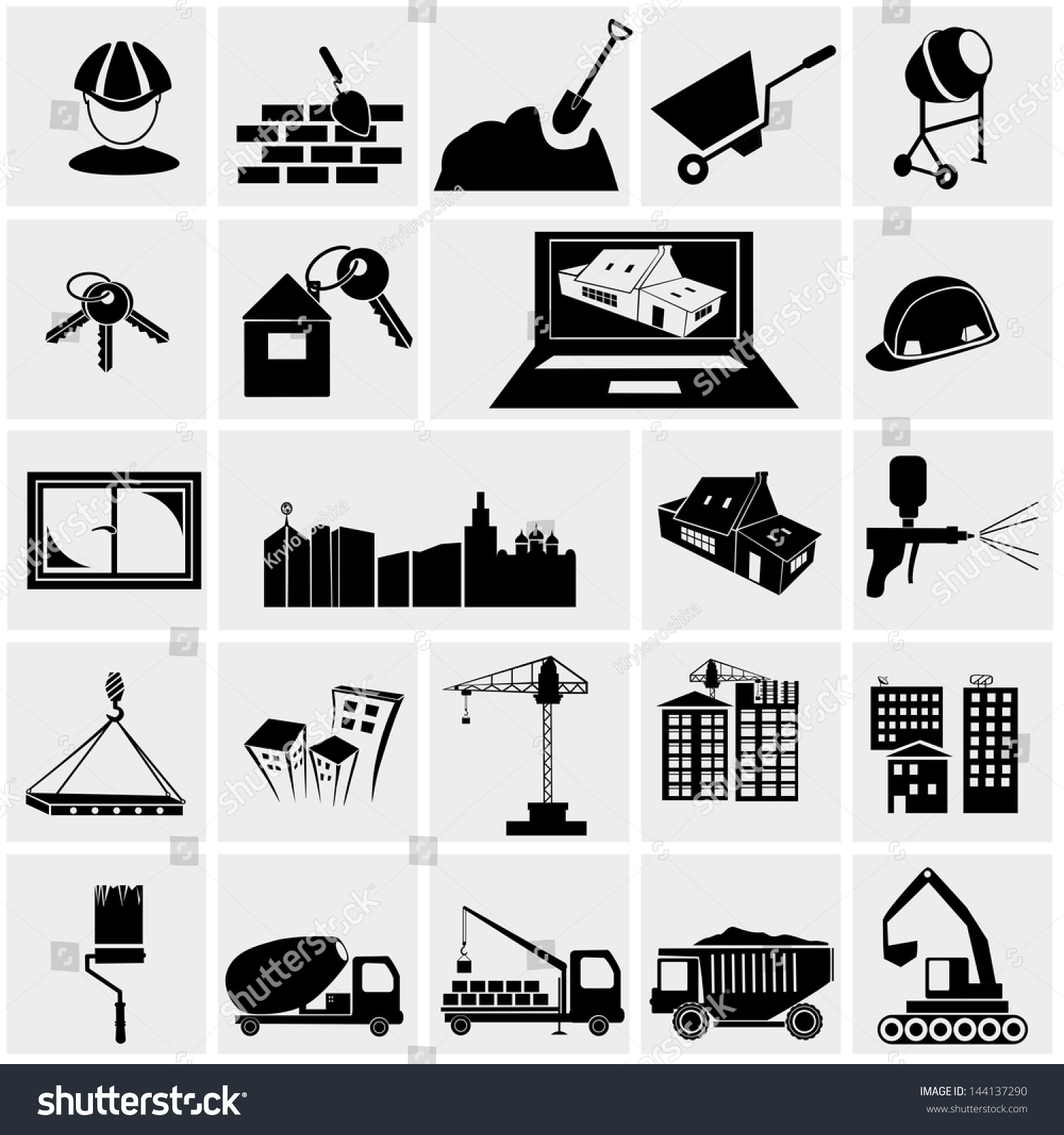 Vector Black Construction Icons Set On Gray - 144137290 : Shutterstock