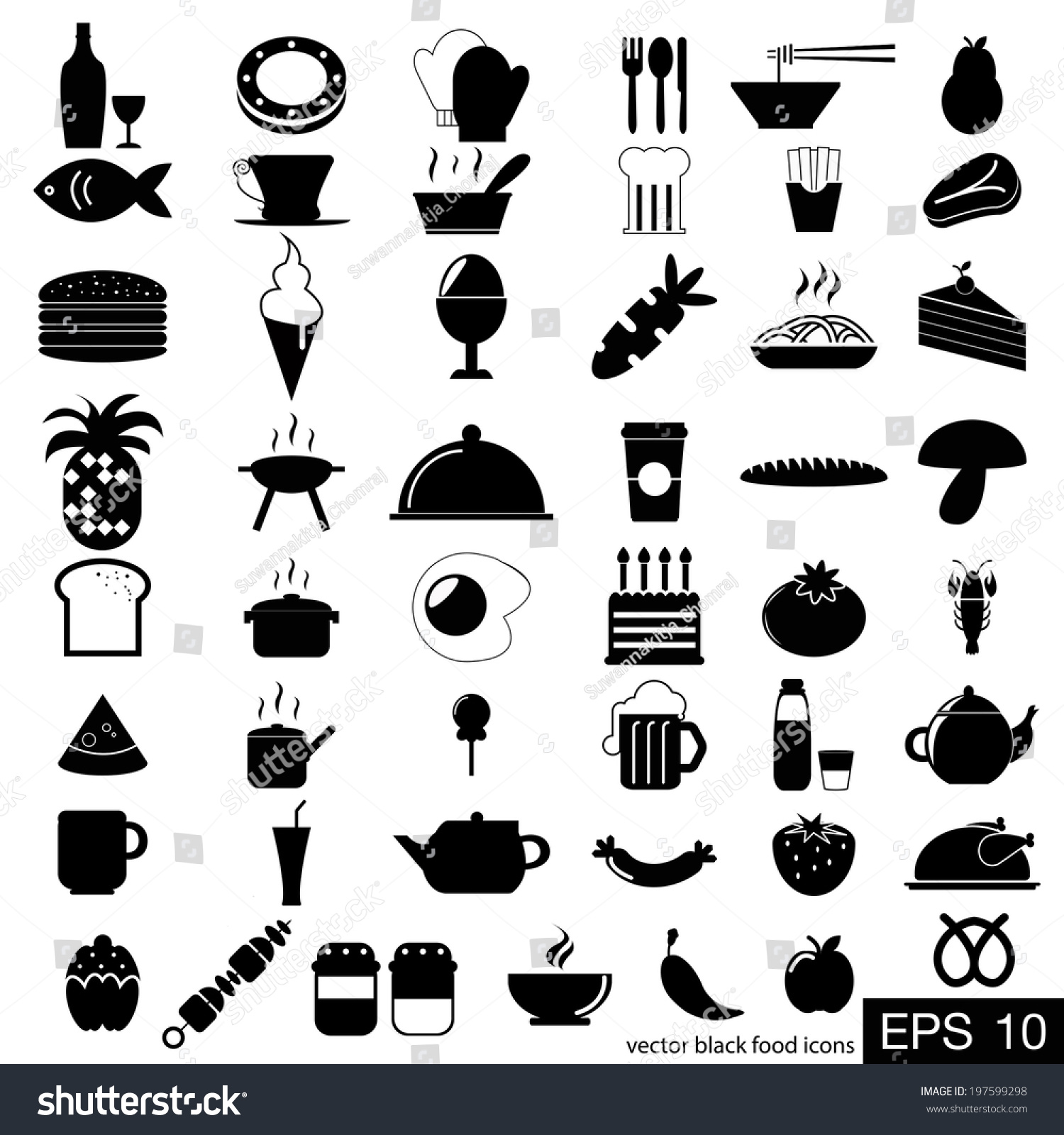 Vector Black Food Icons Stock Vector (Royalty Free) 197599298