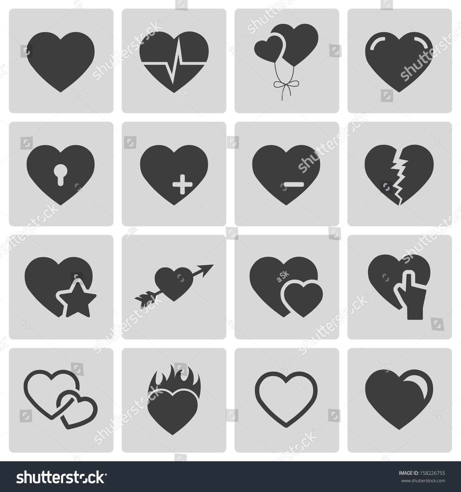 Vector Black Hearts Icons Set Stock Vector (Royalty Free) 158226755 ...