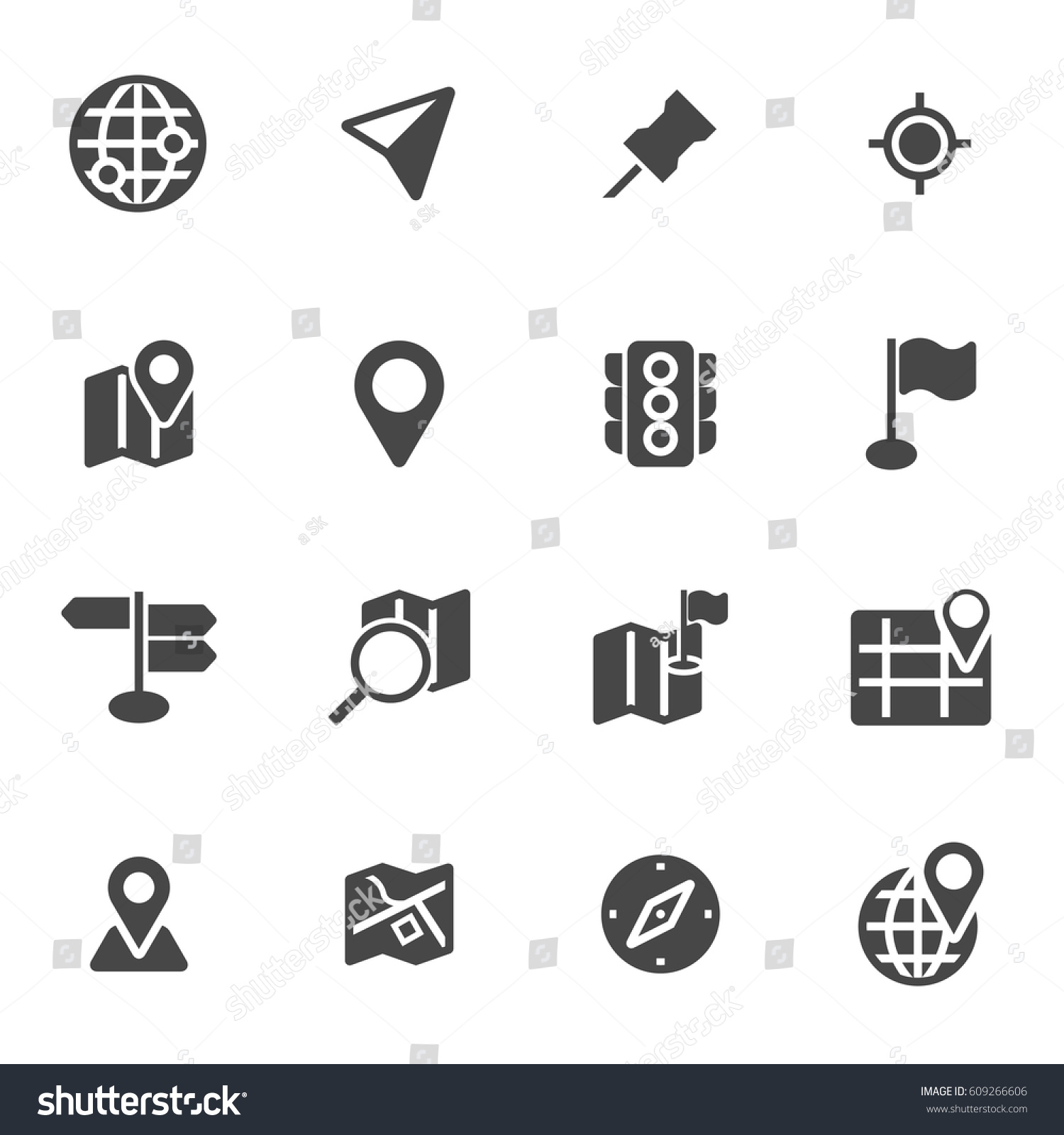 Vector Black Map Icons Set On Stock Vector (Royalty Free) 609266606 ...