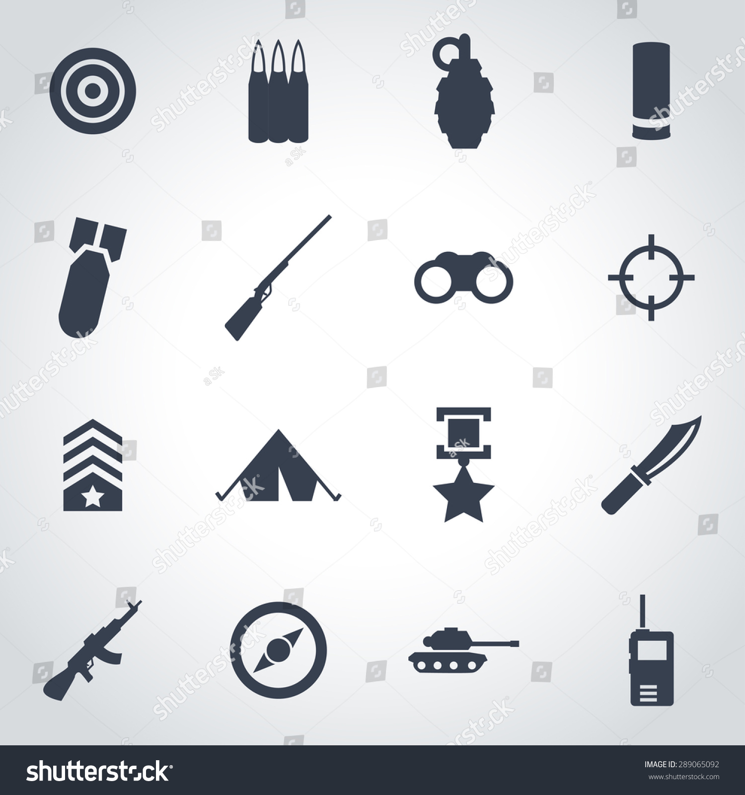 Vector Black Military Icon Set Stock Vector (Royalty Free) 289065092