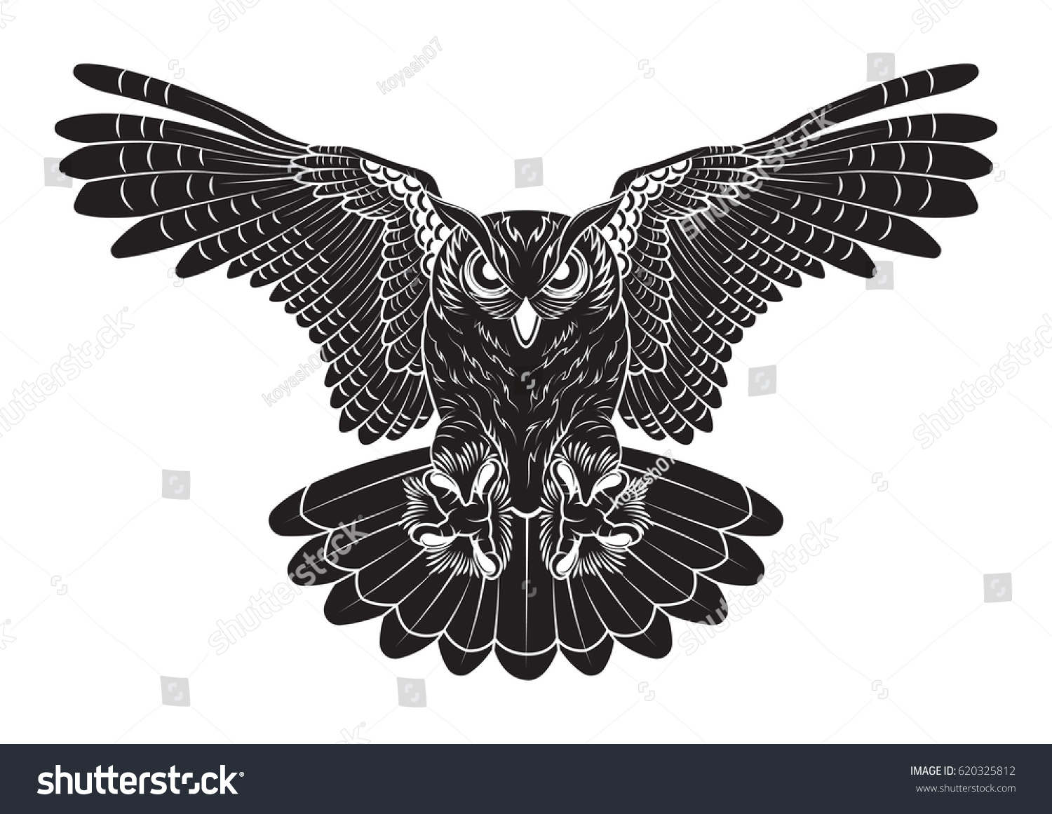 Vector Black Owl Line Work Design Stock Vector (Royalty Free) 620325812