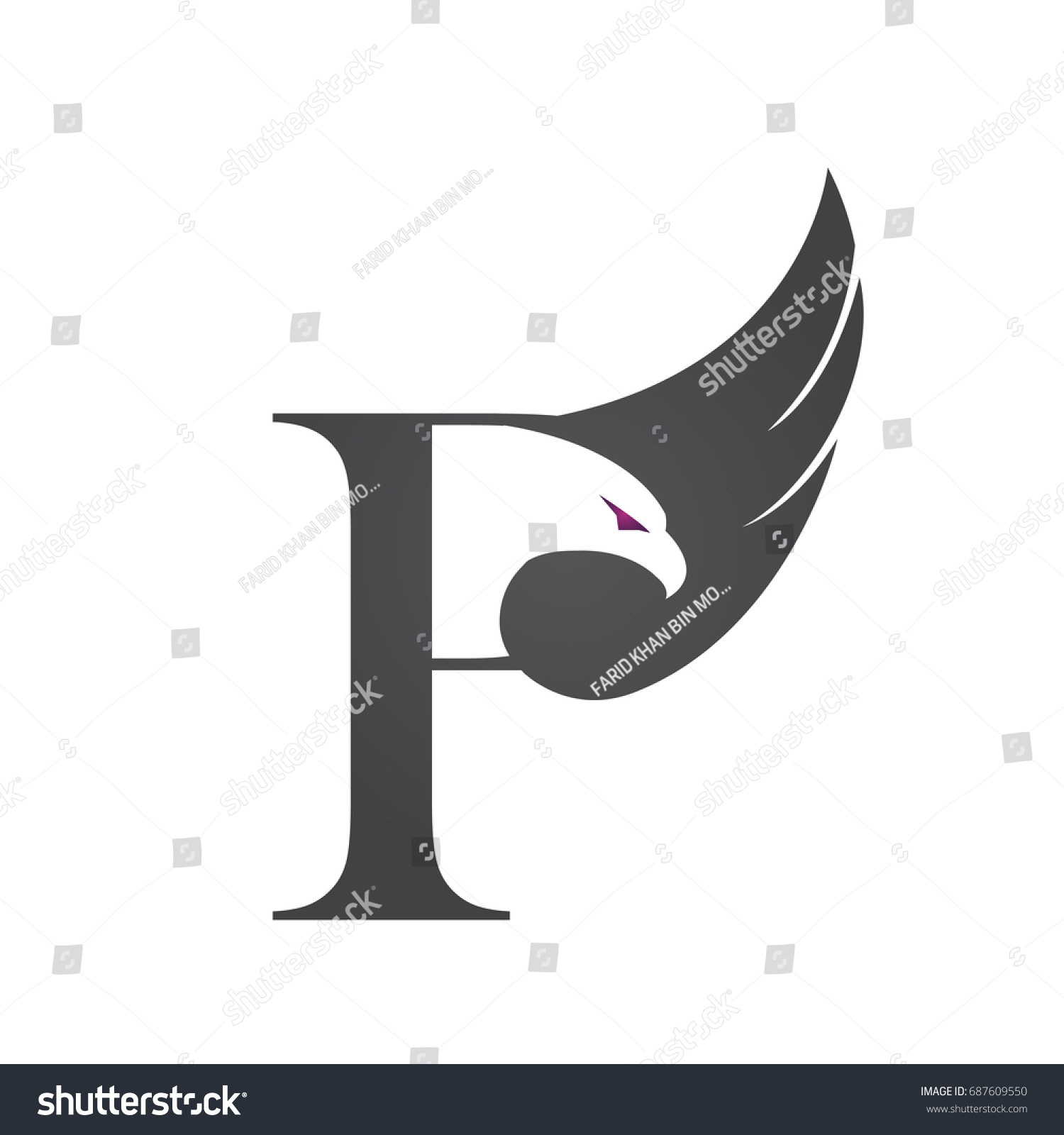 Vector Black Single Letter P Eagle Stock Vector (Royalty Free) 687609550