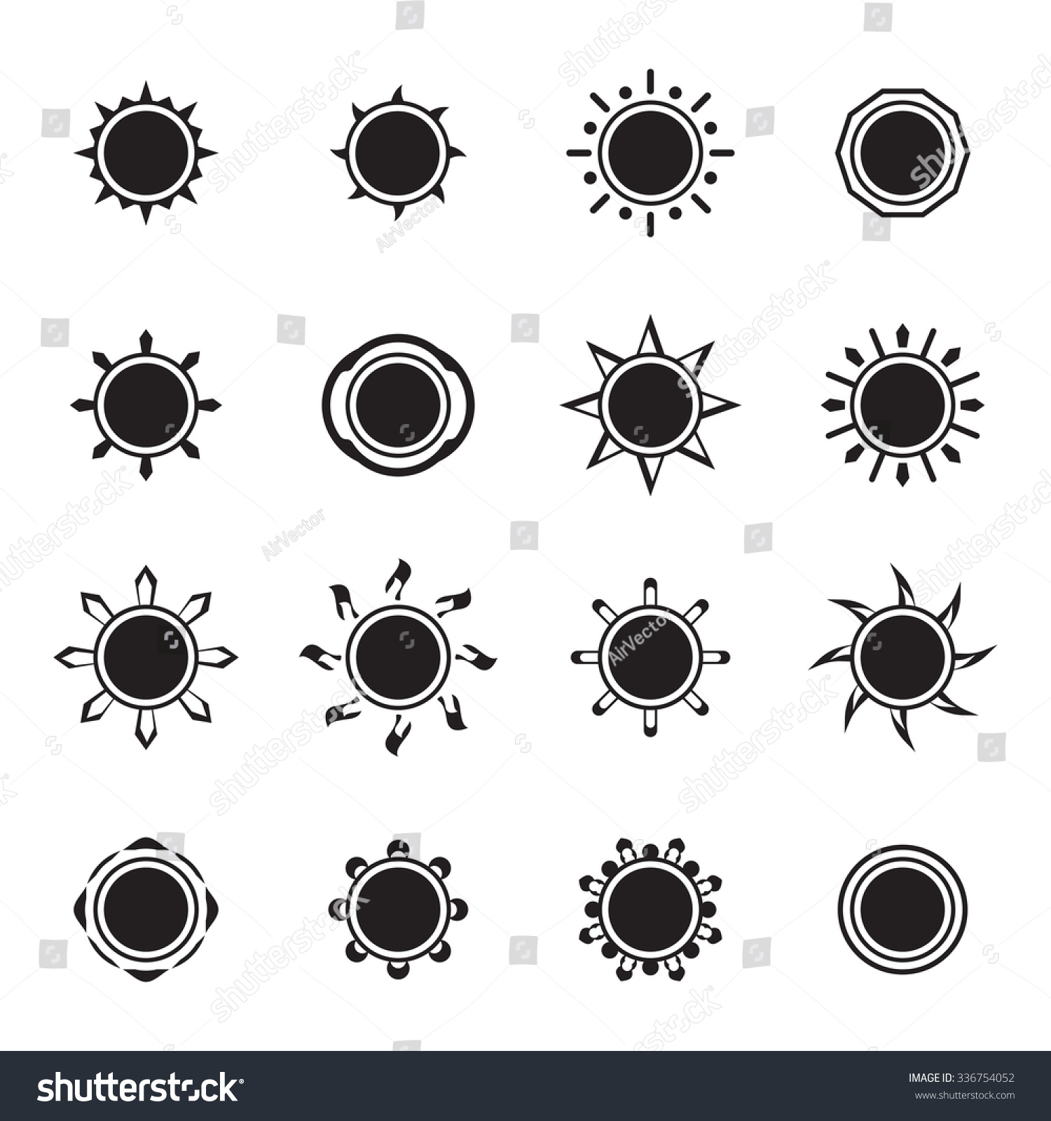 Vector Black Sun Icon Set On Stock Vector 336754052 - Shutterstock