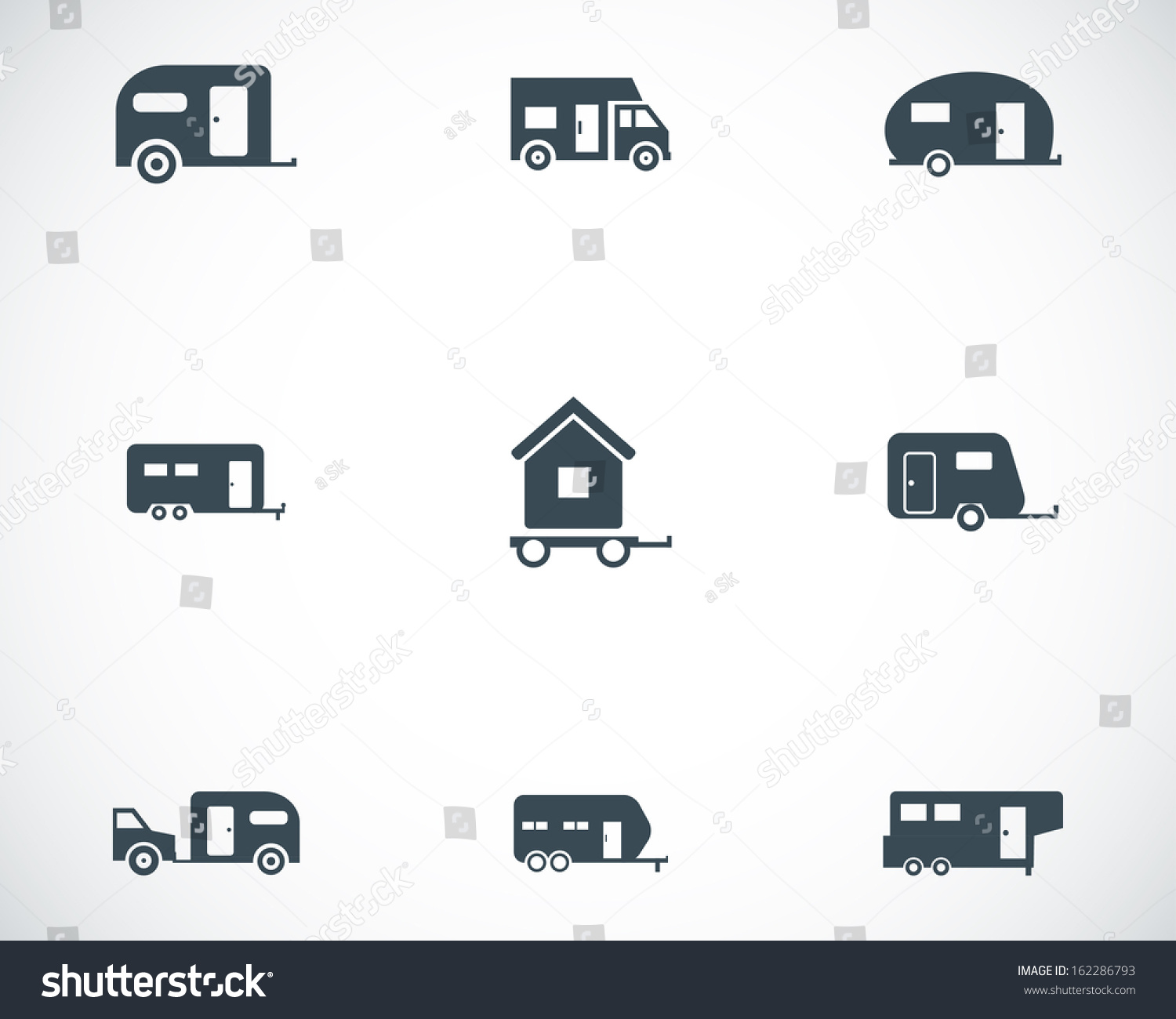 Vector Black Trailer Icons Set Stock Vector (Royalty Free) 162286793