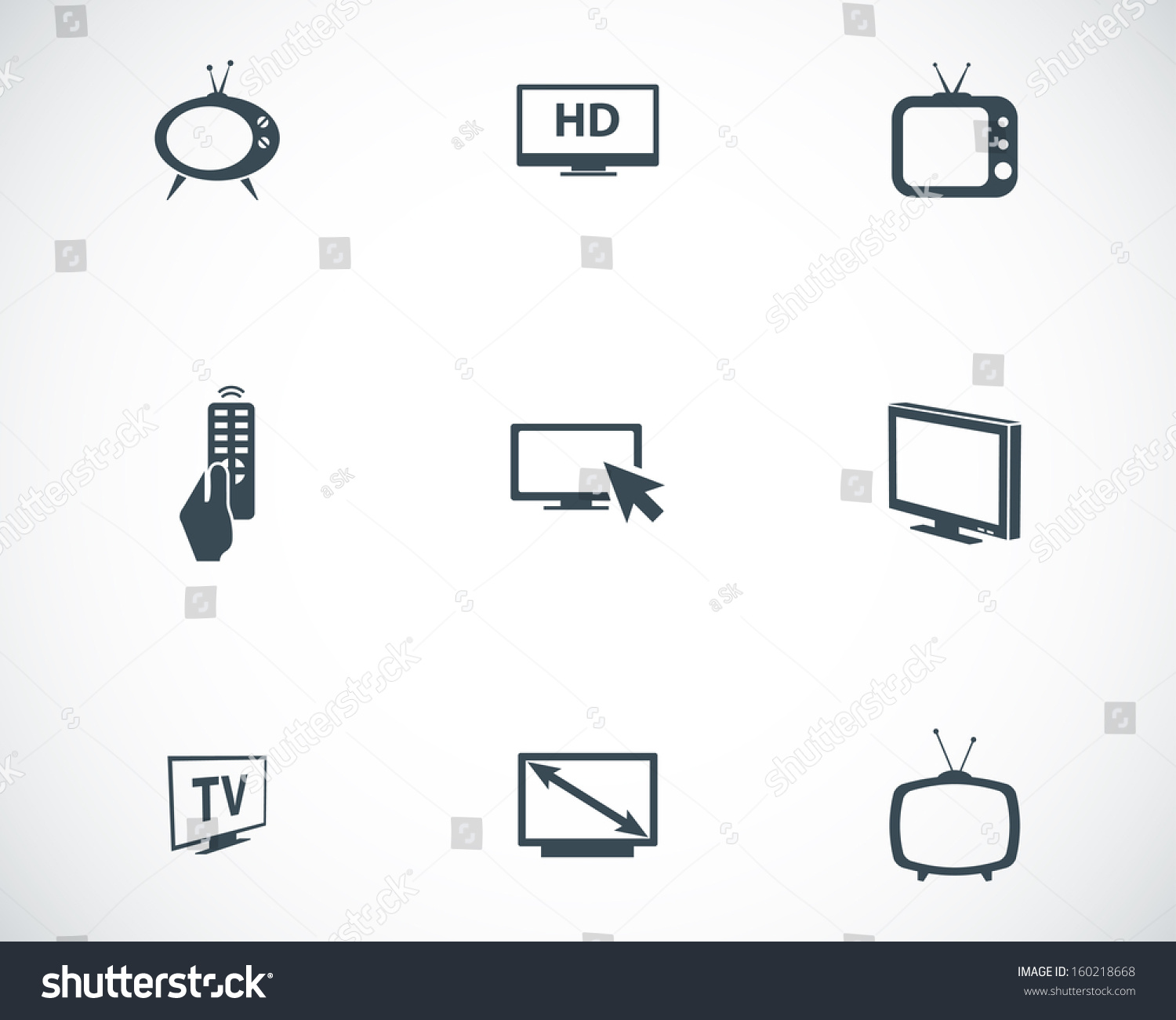 Vector Black Tv Icons Set Stock Vector (Royalty Free) 160218668