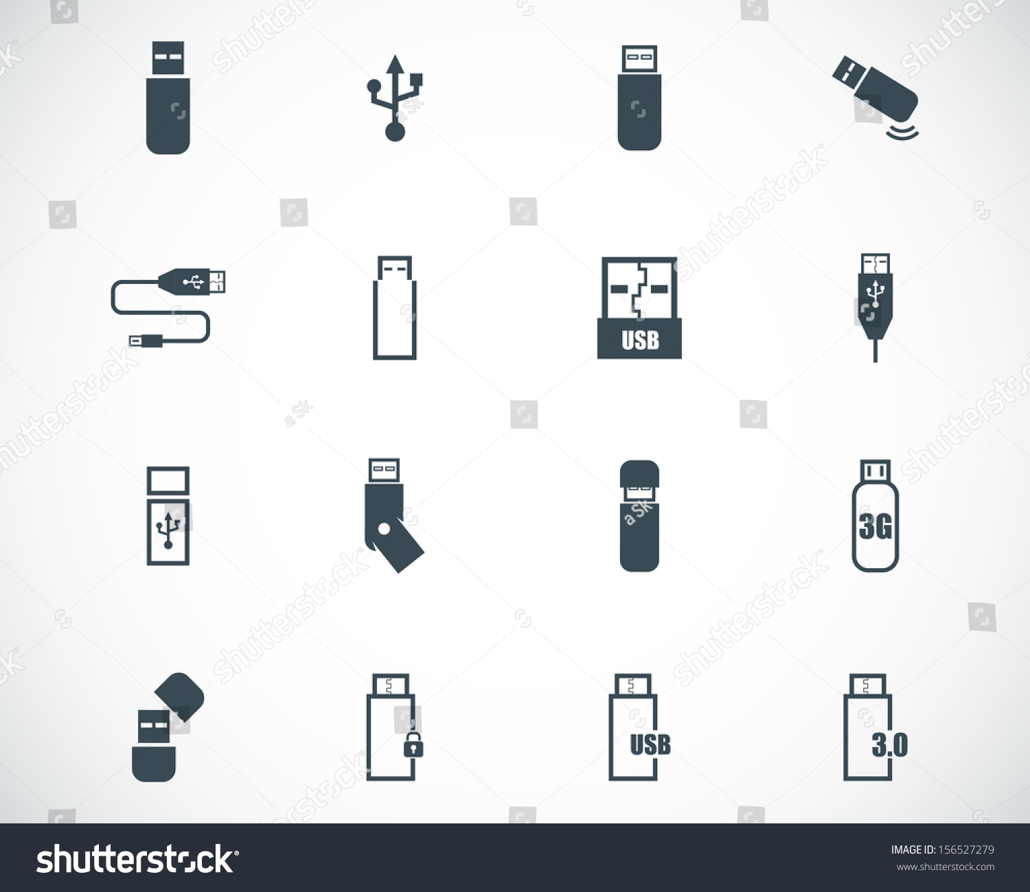 Vector Black Usb Icons Set Stock Vector (Royalty Free) 156527279