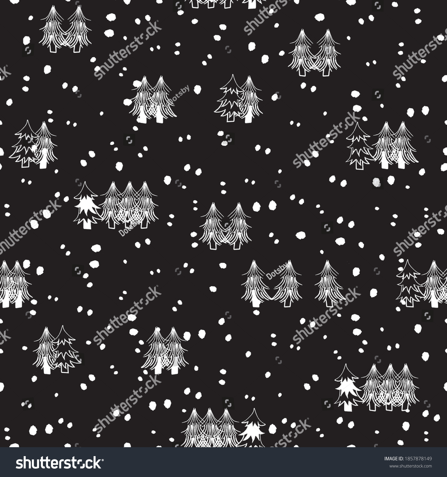 Vector Black White Snow Trees Seamless Stock Vector (Royalty Free ...