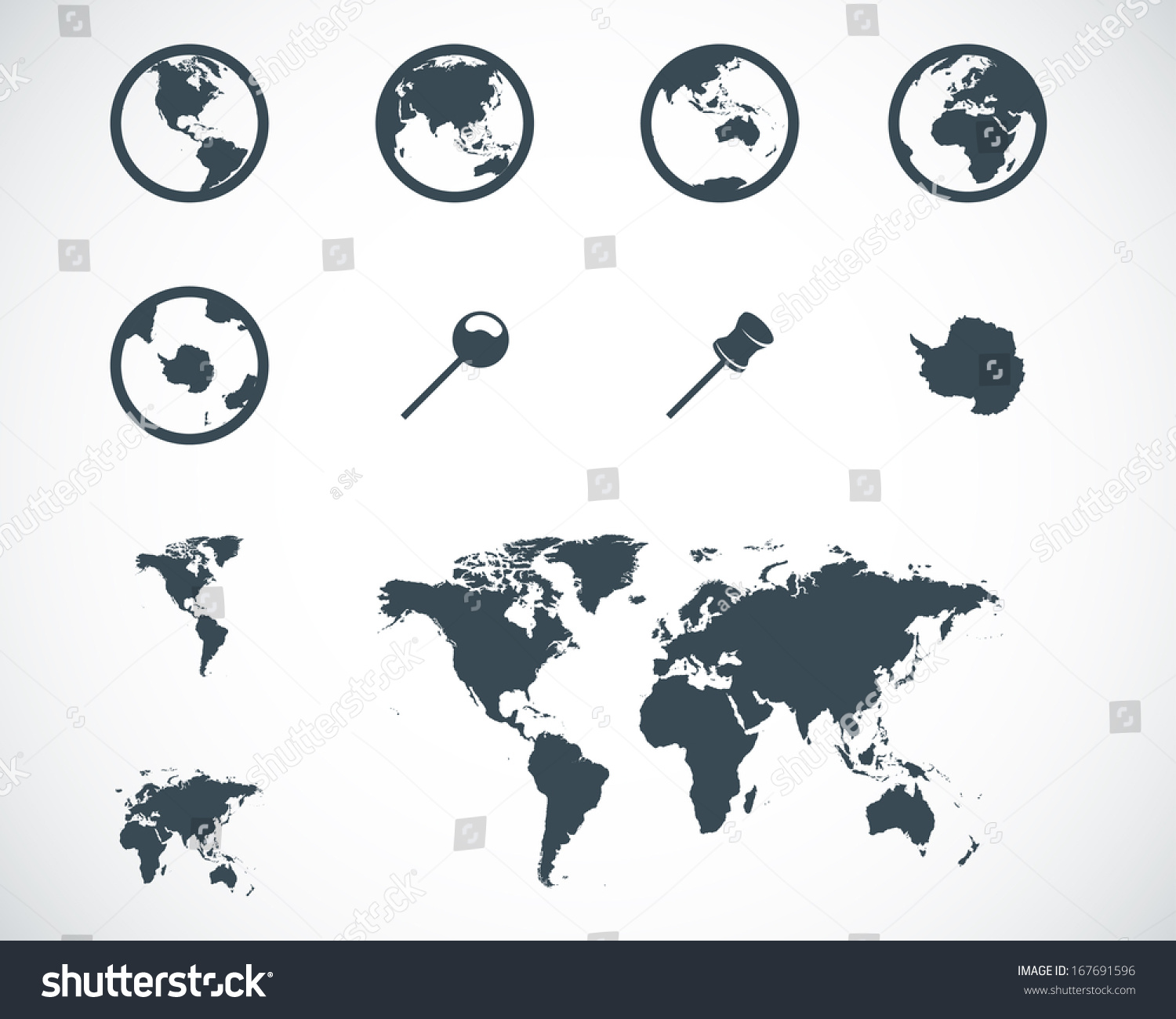 Vector Black World Map Icons Set Stock Vector (Royalty Free) 167691596 ...