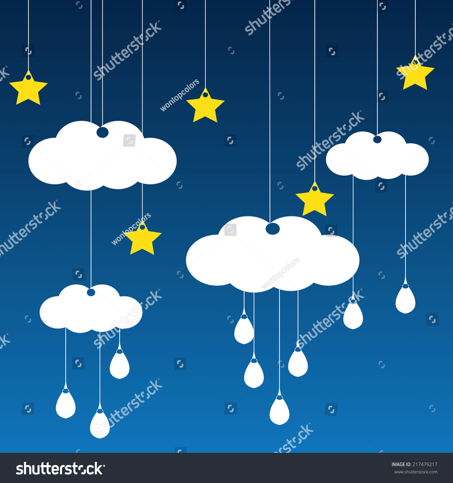Vector Blue Background Clouds Rain Stars Stock Vector (Royalty Free ...