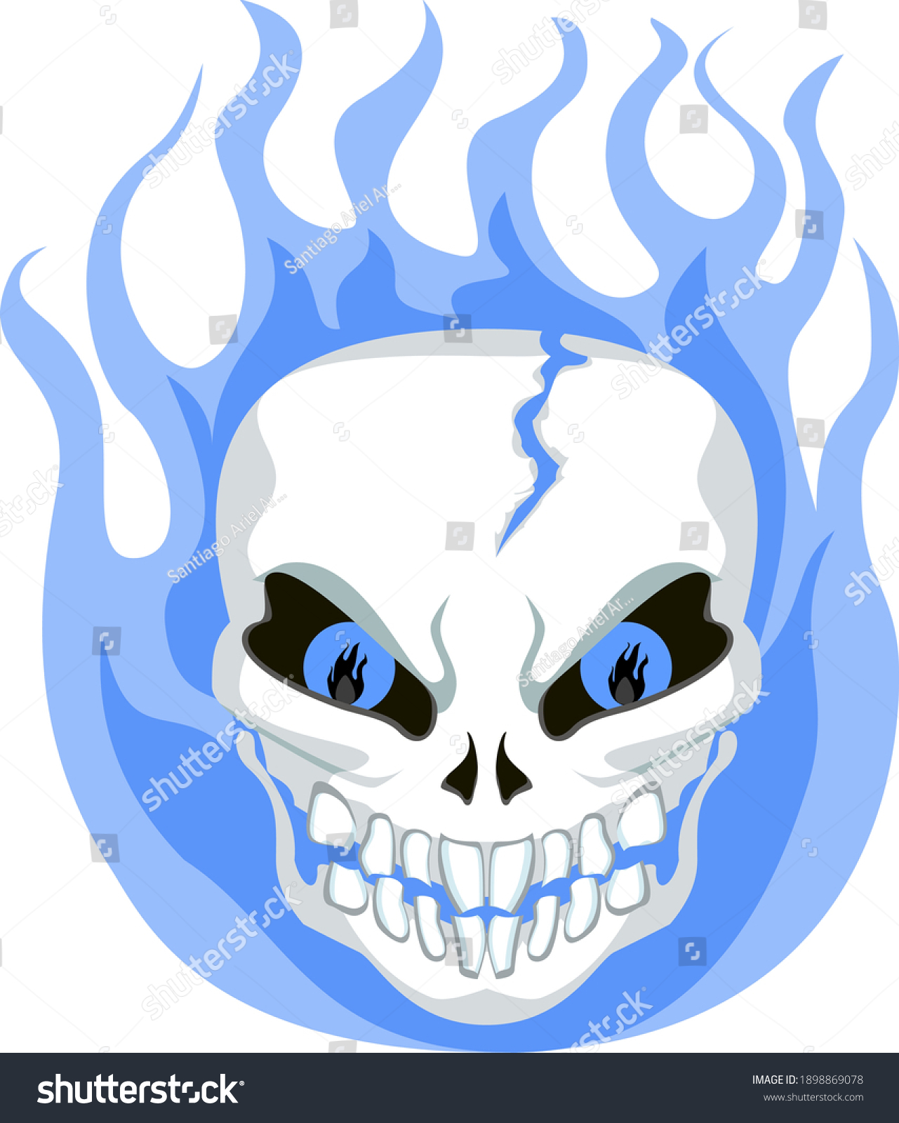 Vector Blue Flame Skull Cartoon Stock Vector (Royalty Free) 1898869078