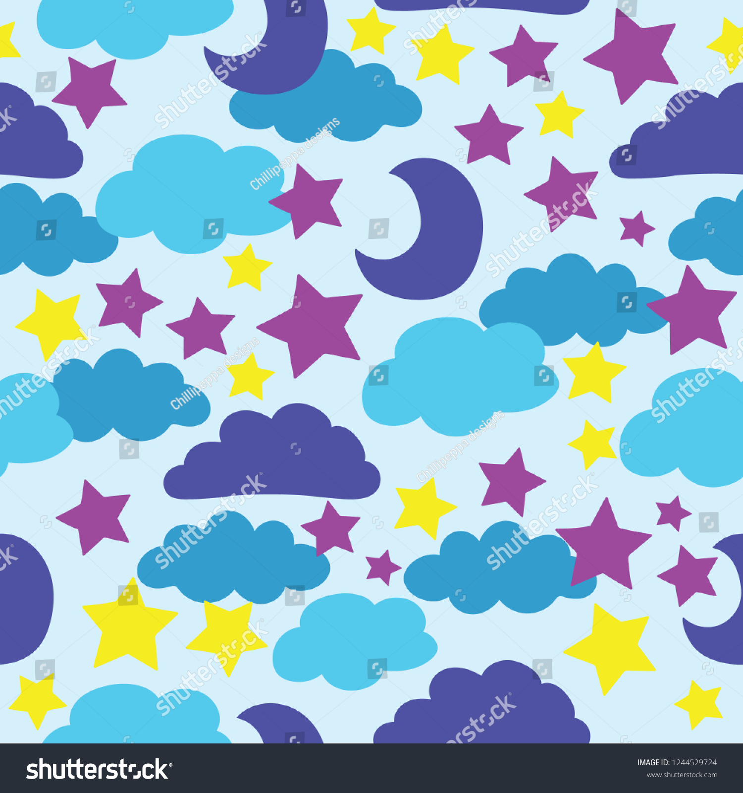 「Vector Blue Sun Moon Stars Clouds」のベクター画像素材（ロイヤリティフリー） 1244529724 ...