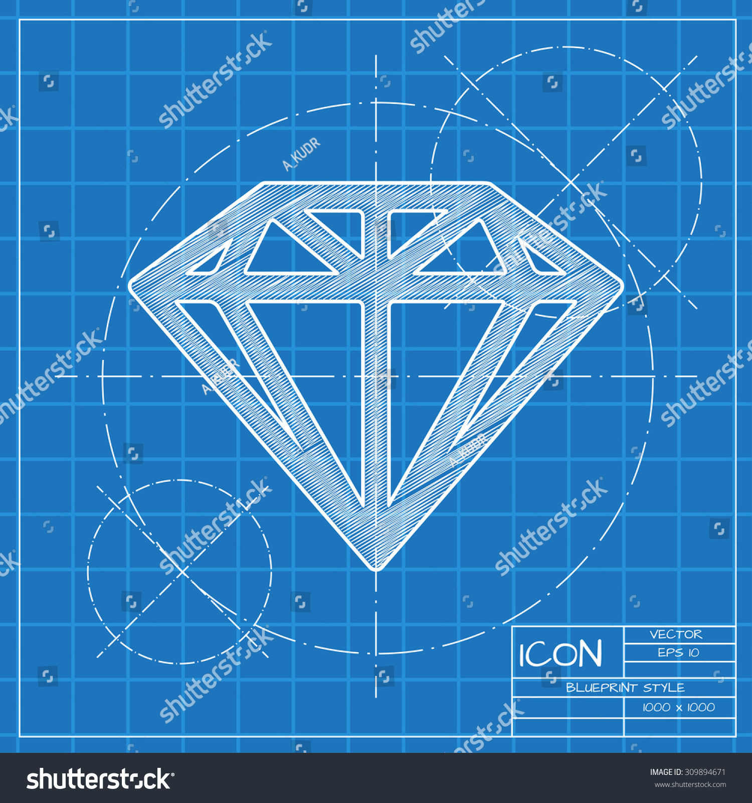 Vector Blueprint Diamond Icon Engineer Architect Stock Vector (Royalty ...