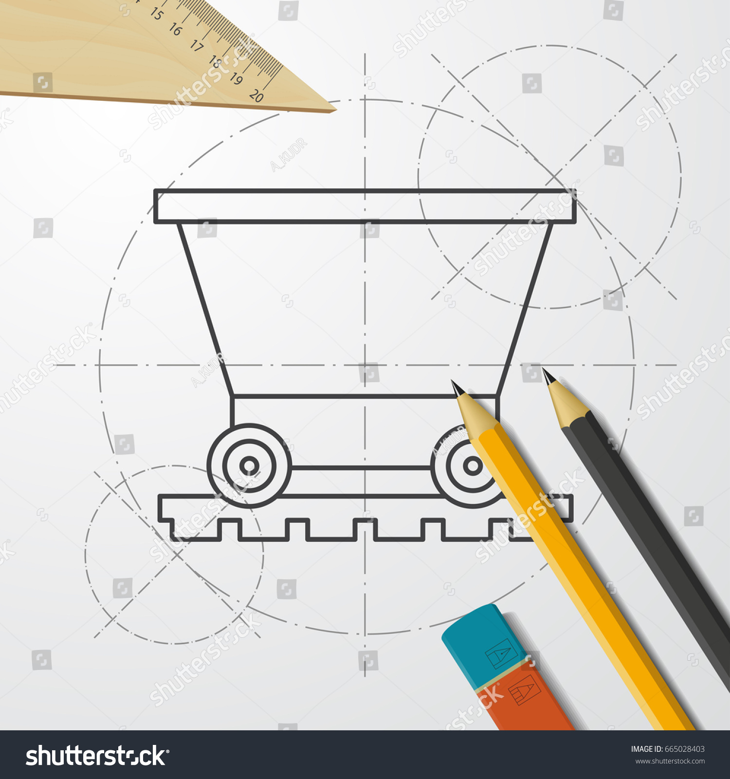 Vector Blueprint Trolley Icon On Engineer Stock Vector (Royalty Free ...