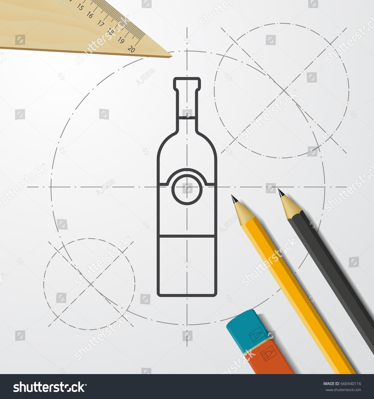 Vector Blueprint Vine Bottle Template On Stock Vector (Royalty Free ...