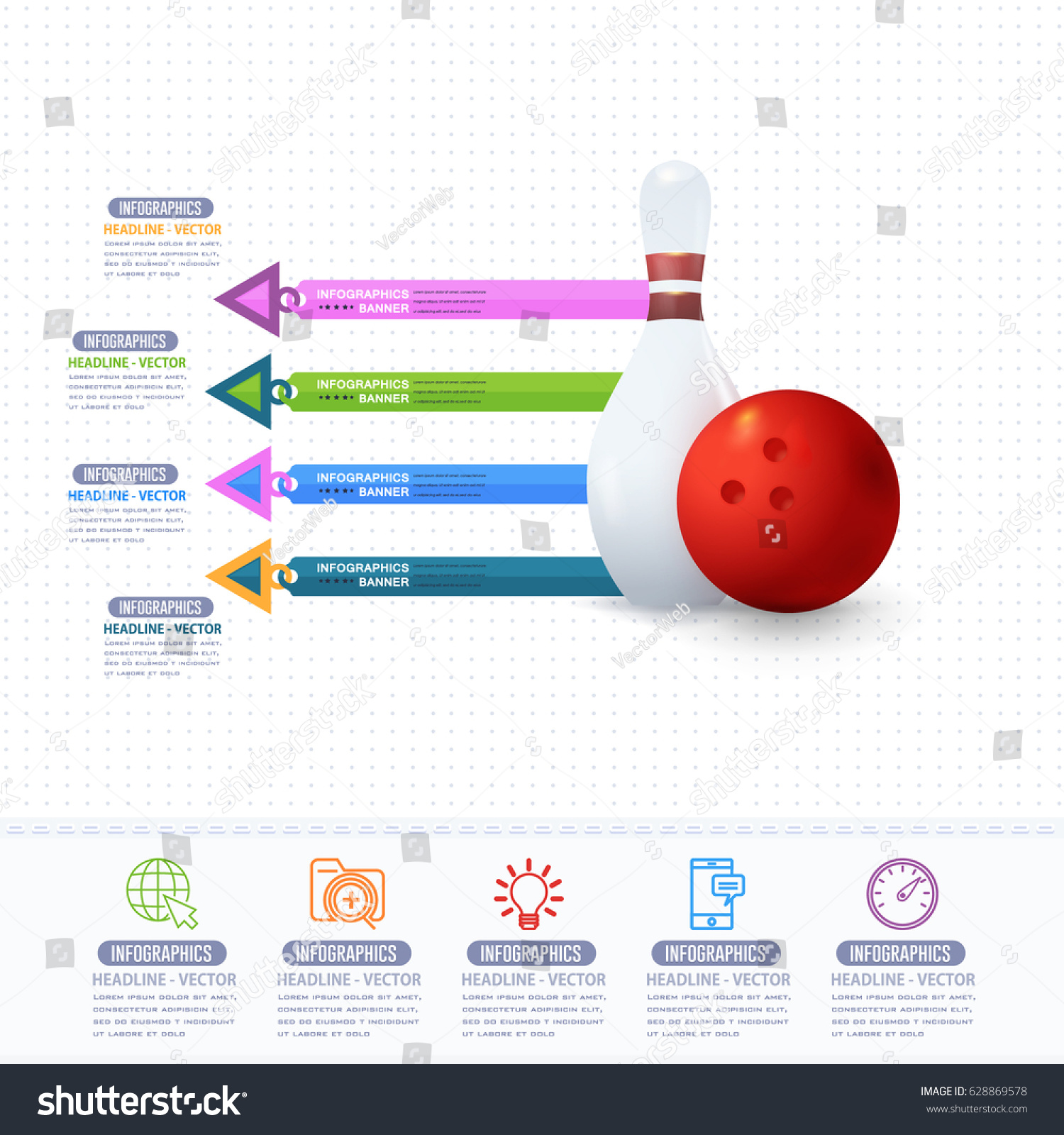 Vector Bowling Elements Infographics Design Sports: vector de stock ...