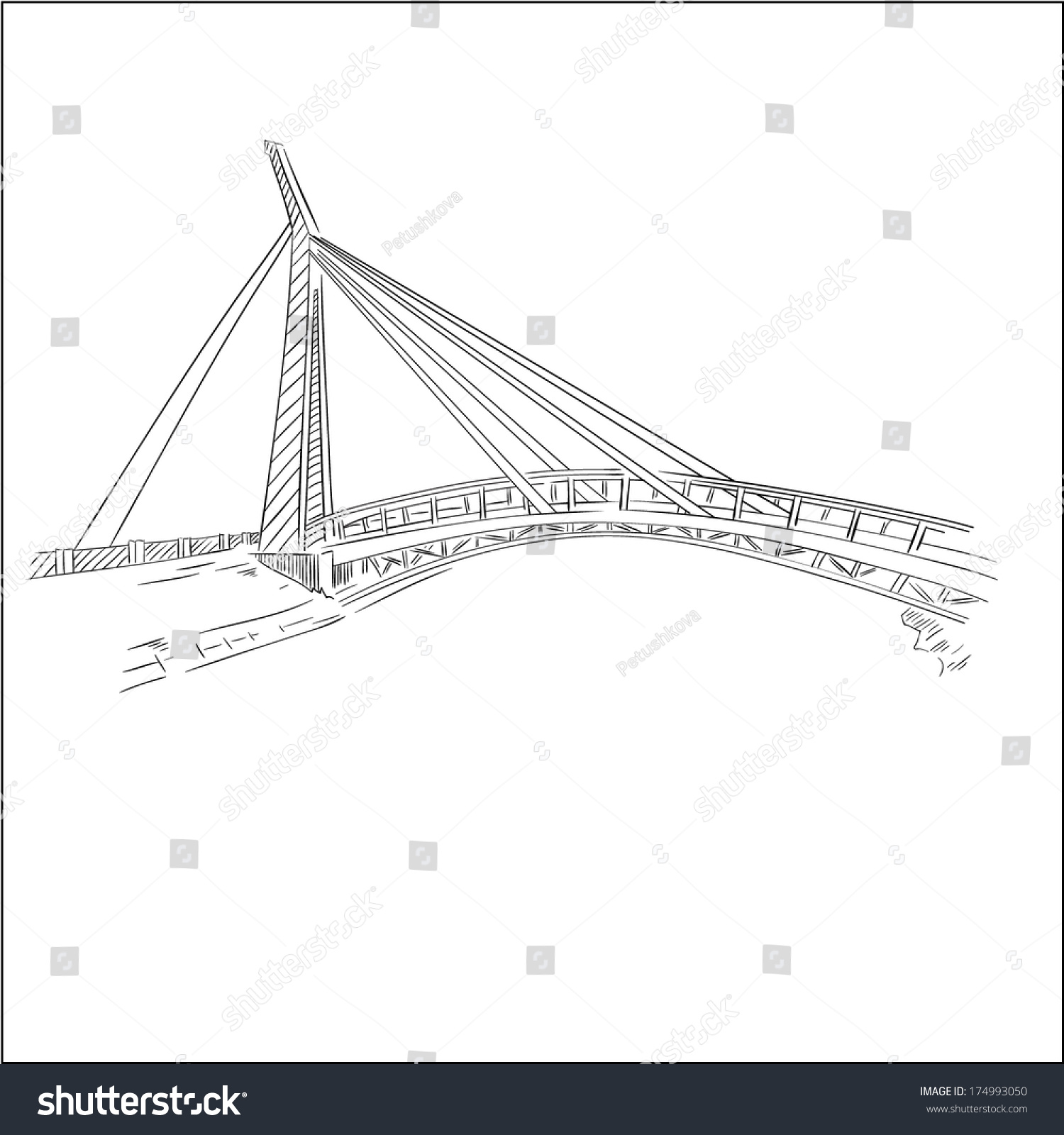 Vector Bridge Sketch On White Background Stock Vector (Royalty Free ...
