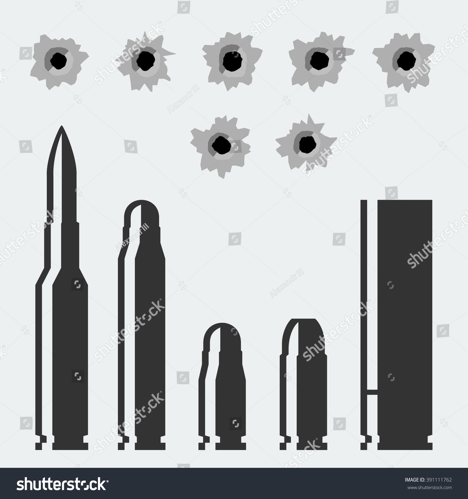 Vector Bullets Bullet Holes Set Stock Vector (Royalty Free) 391111762 ...