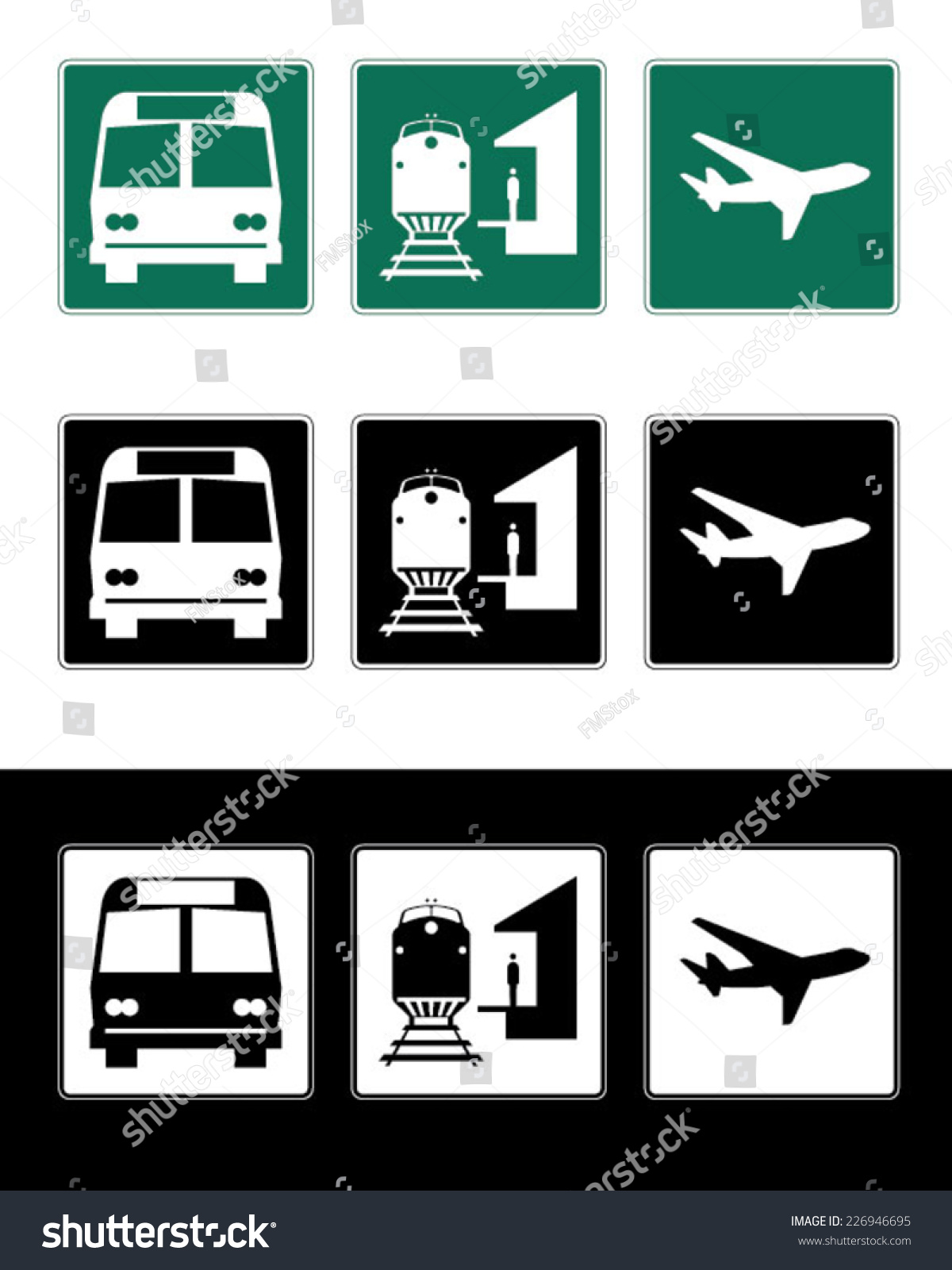 Vector Bus Train Plane Wayfinding Signage Stok Vektör (Telifsiz ...