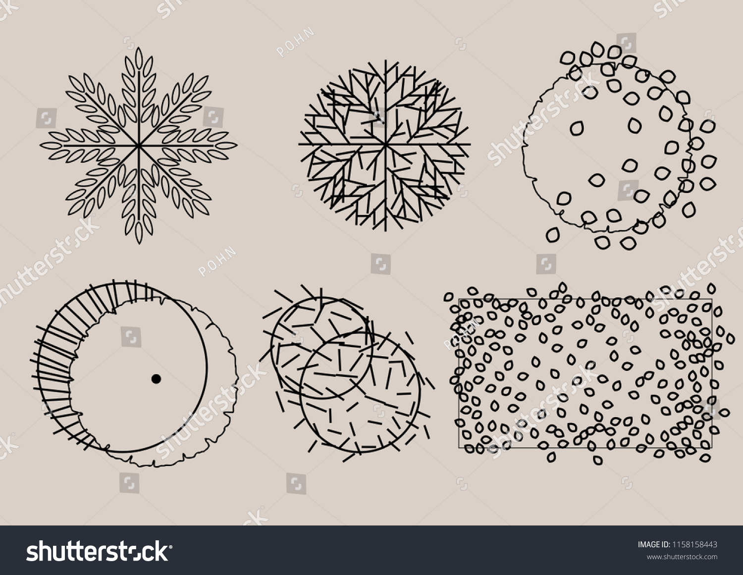Vector Cad Blocks Style Trees Plan Stock Vector (Royalty Free) 1158158443