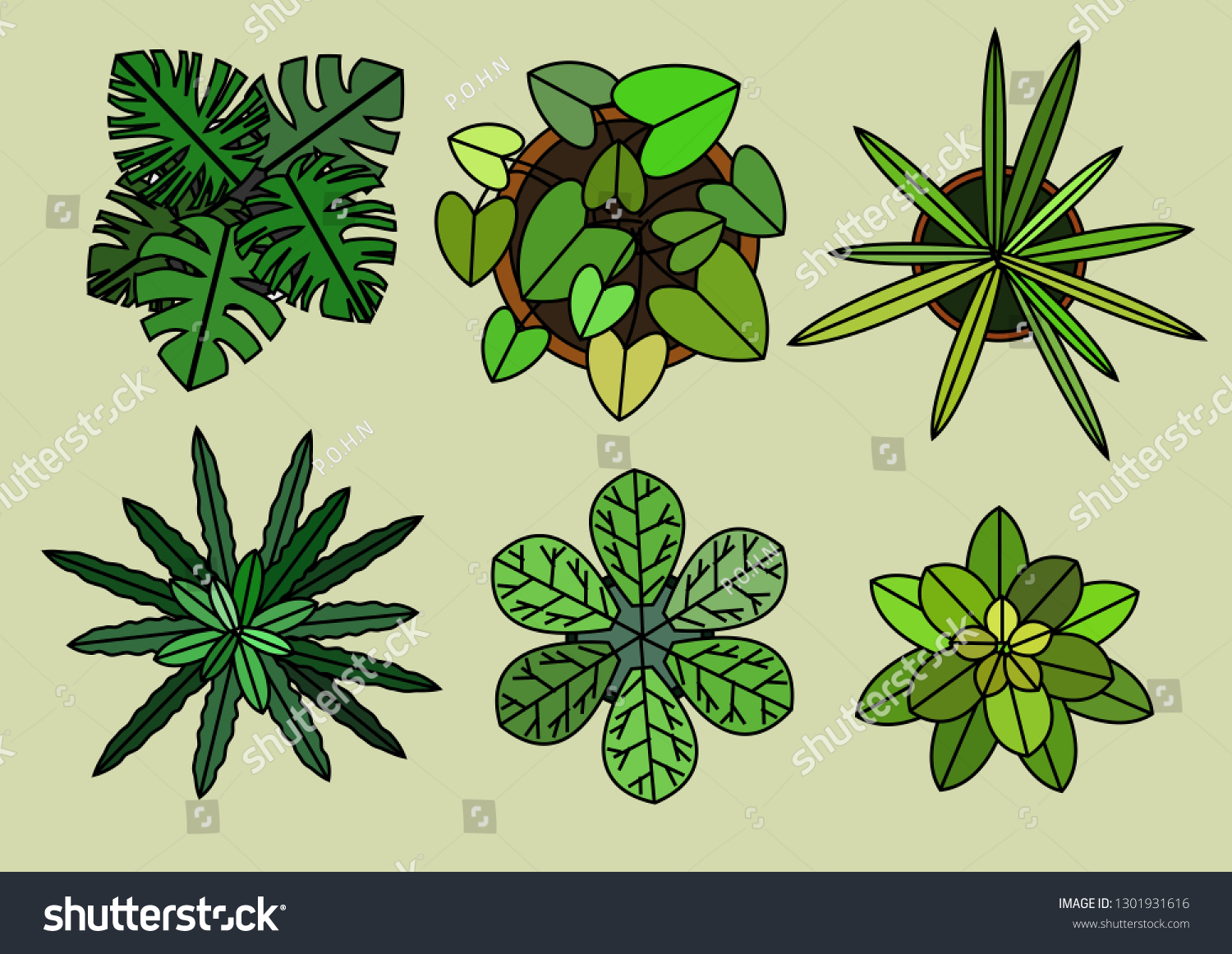 Vector Cad Blocks Style Trees Plan Stock Vector (Royalty Free) 1301931616