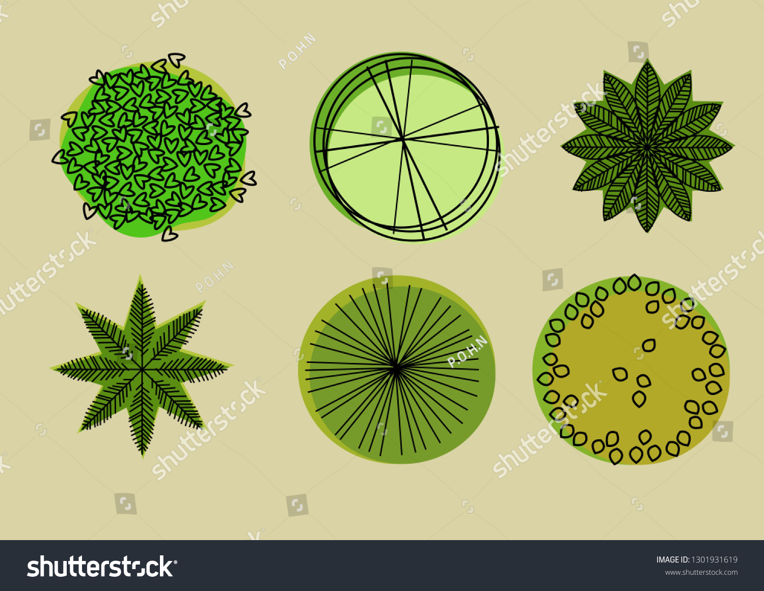 Vektor Stok Vector Cad Blocks Style Trees Plan (Tanpa Royalti ...
