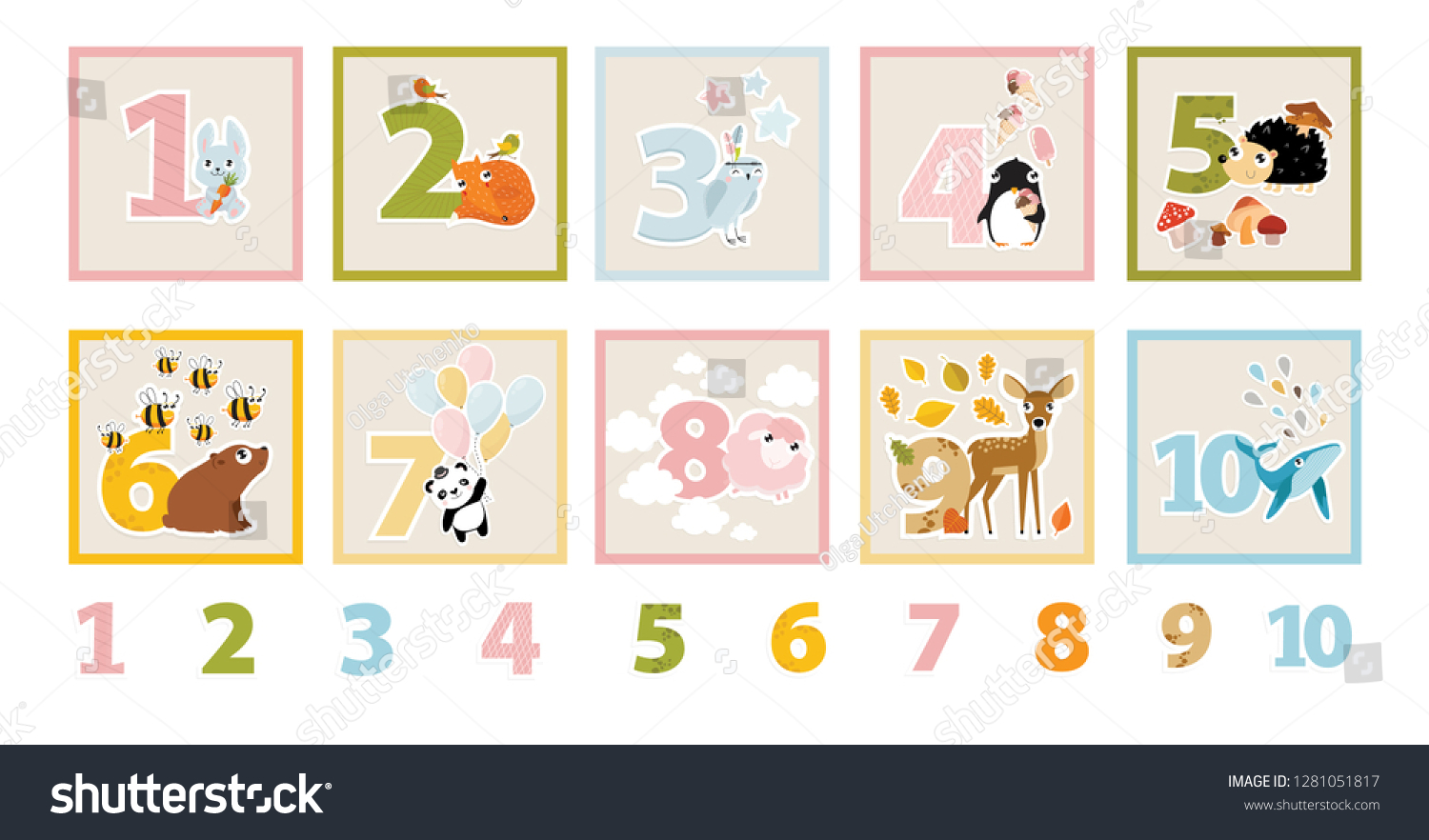 Vector Cards Numbers Animals Teaching Children Stock Vector (Royalty ...