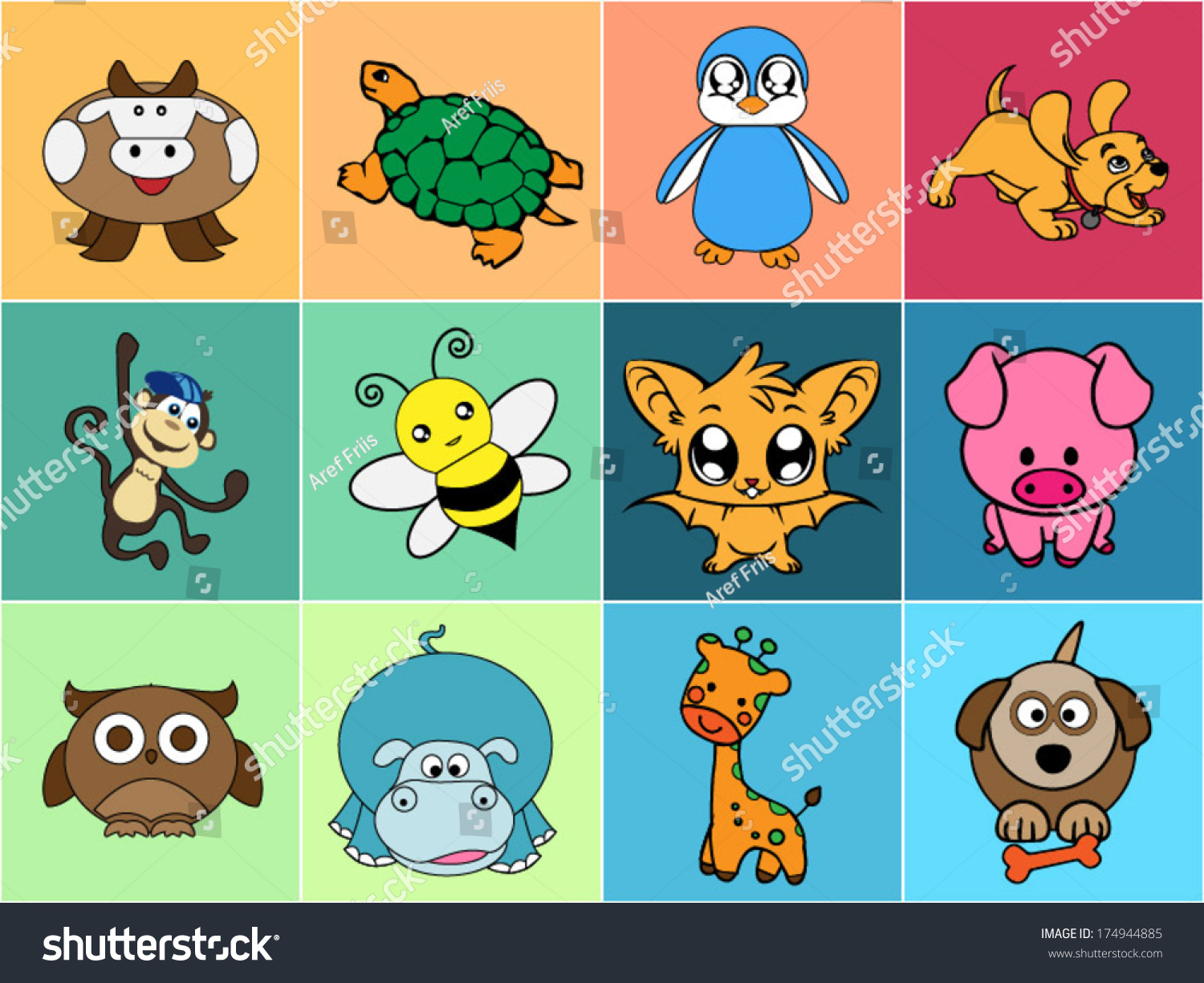 Vector Cartoon Animal Set Stock Vector 174944885 - Shutterstock