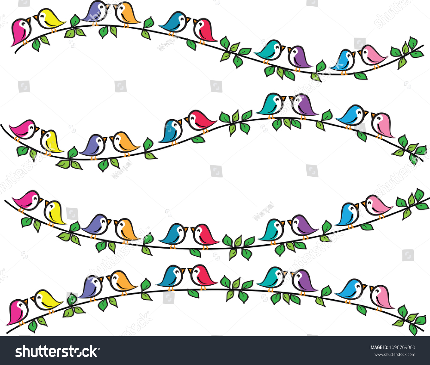 Vector Cartoon Birds Border Stock Vector (Royalty Free) 1096769000 ...