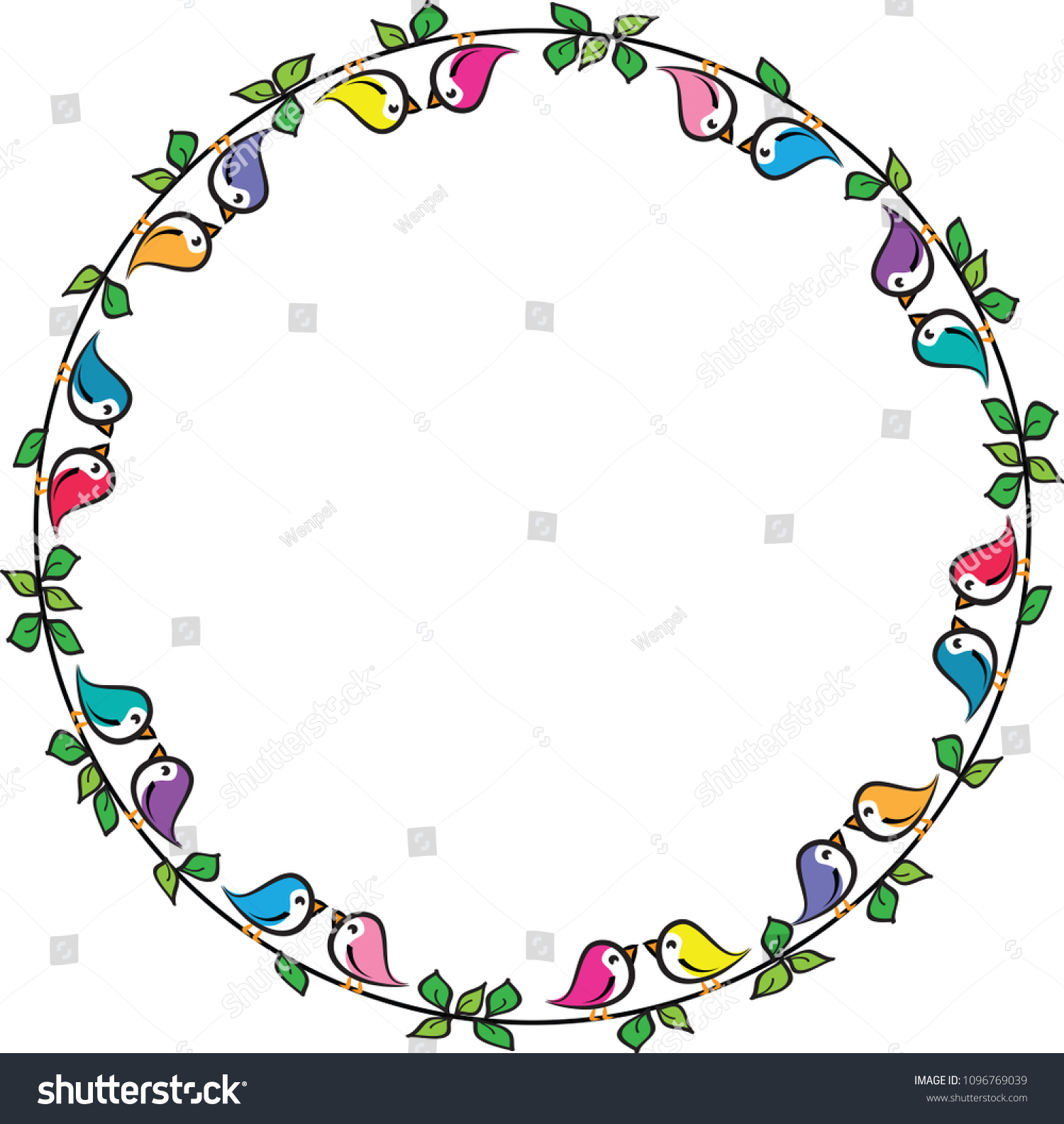 Vector Cartoon Birds Border Stock Vector (Royalty Free) 1096769039