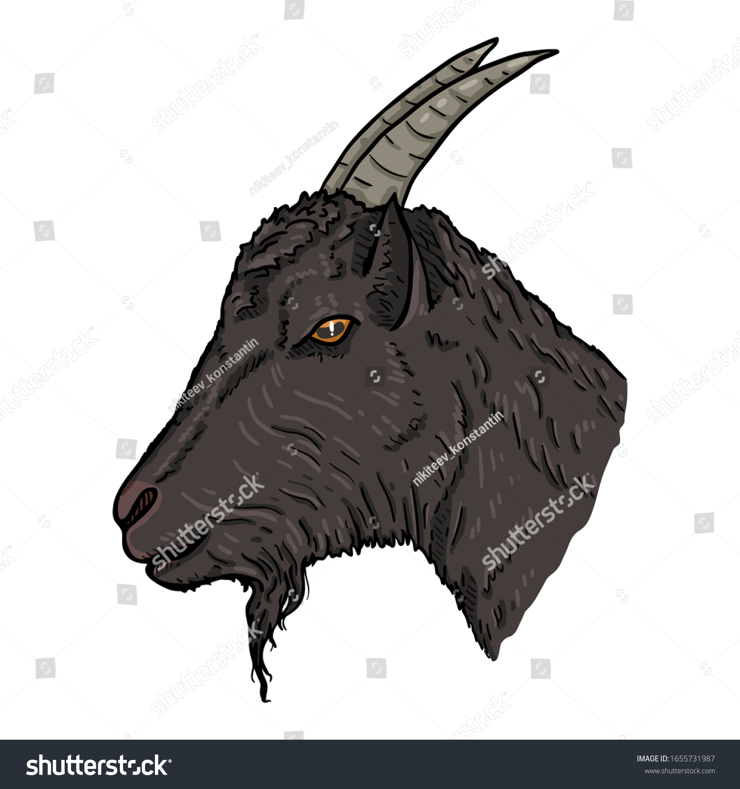 Vector Cartoon Black Goat Head Side Stock Vector (Royalty Free) 1655731987
