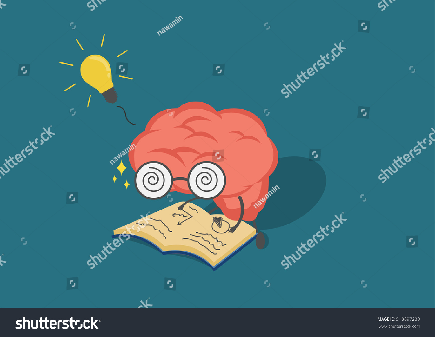Vector Cartoon Brain Read Book Represent Stock Vector (Royalty Free ...