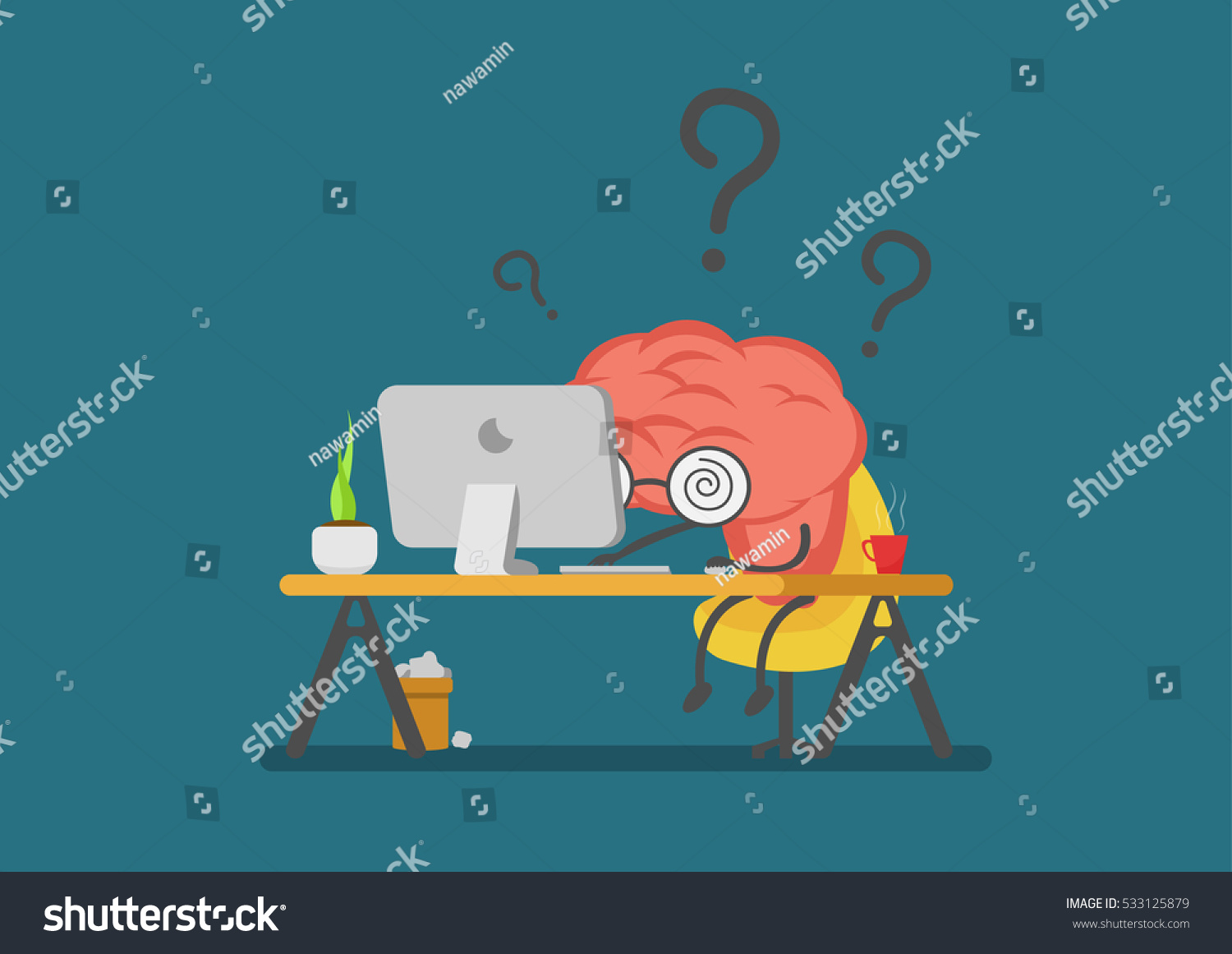 Vector Cartoon Brain Working Represent Significant Stock Vector ...